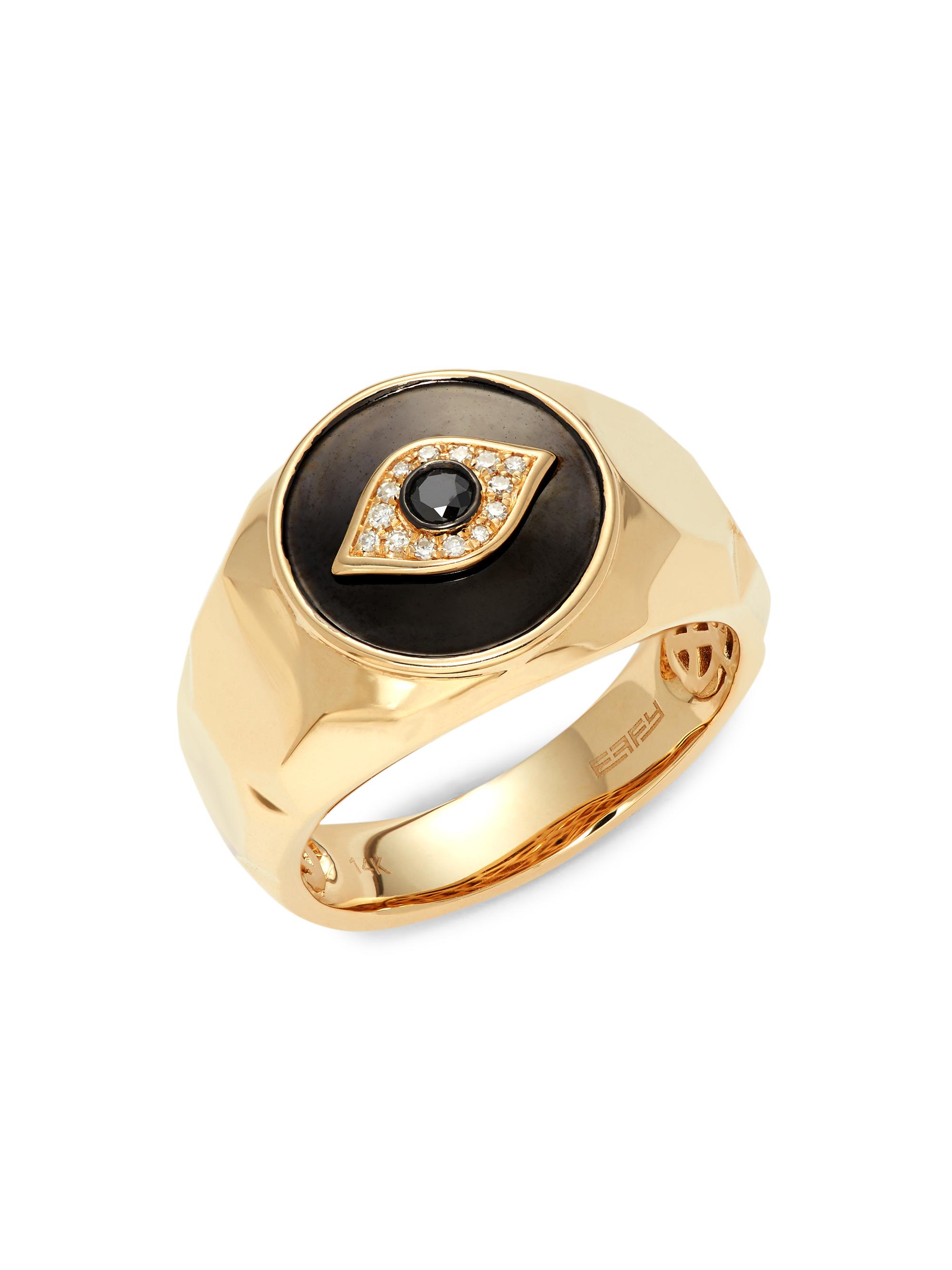 Click here for Effy Mens 14K Yellow Gold & Black & White 0.13 TCW... prices