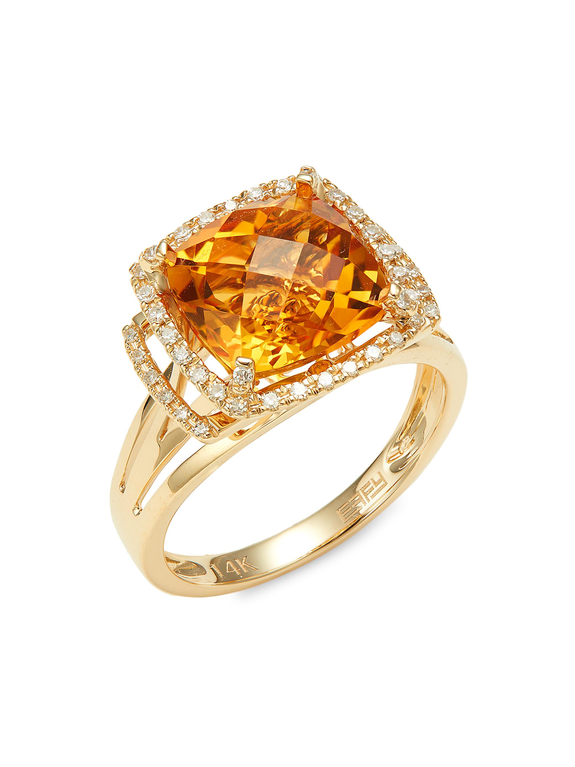 Click here for Effy Womens 14K Yellow Gold  Citrine & 0.18 TCW Di... prices