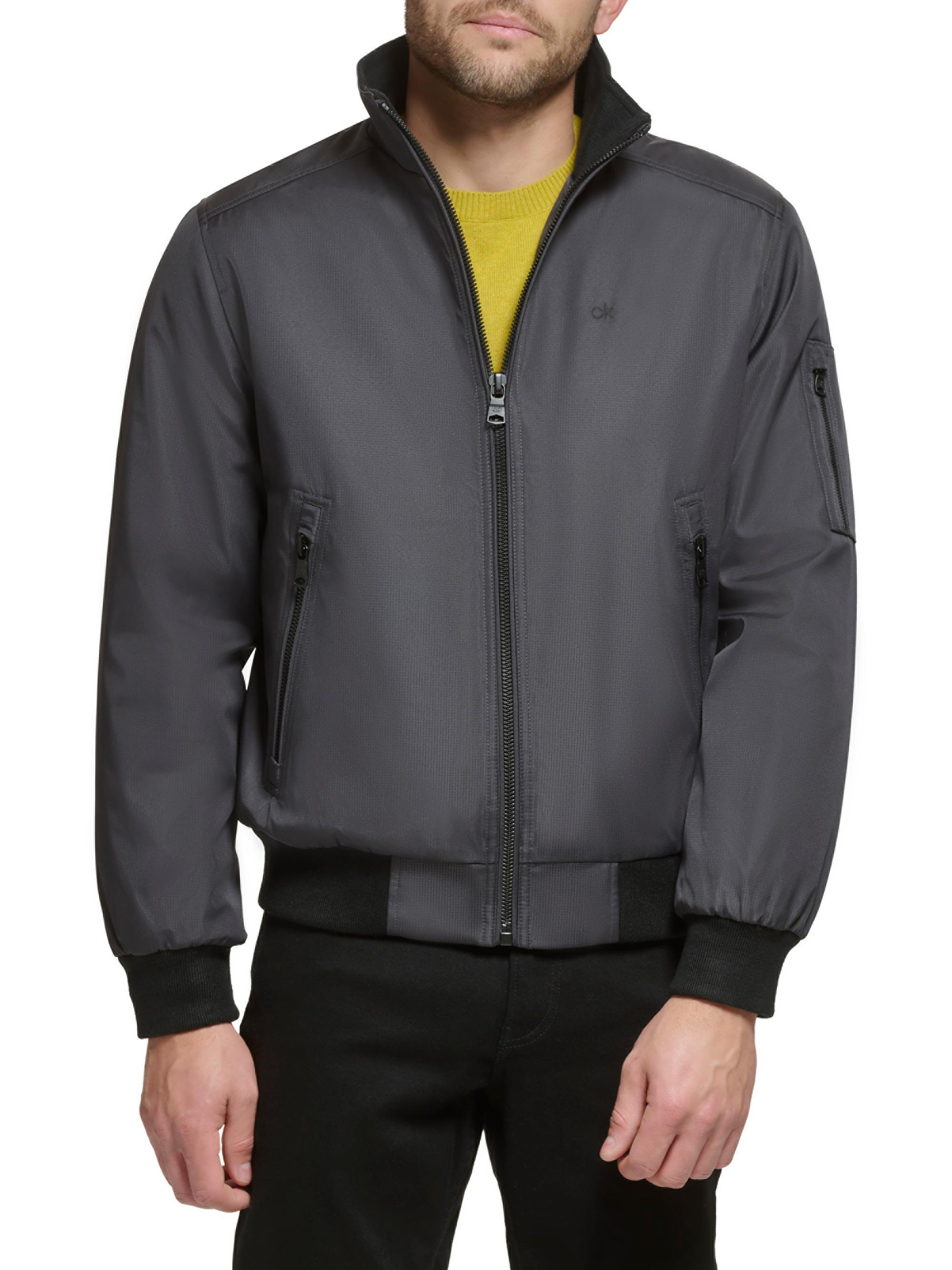 Calvin Klein Mens Classic Zip-Front Ripstop Bomber Jacket - Iron
