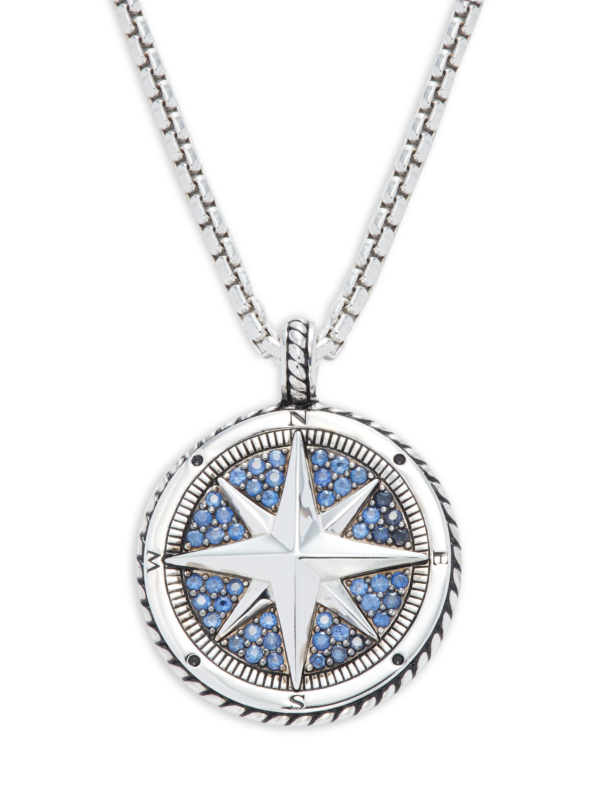 Click here for Effy Mens Sterling Silver & Sapphire Compass Penda... prices