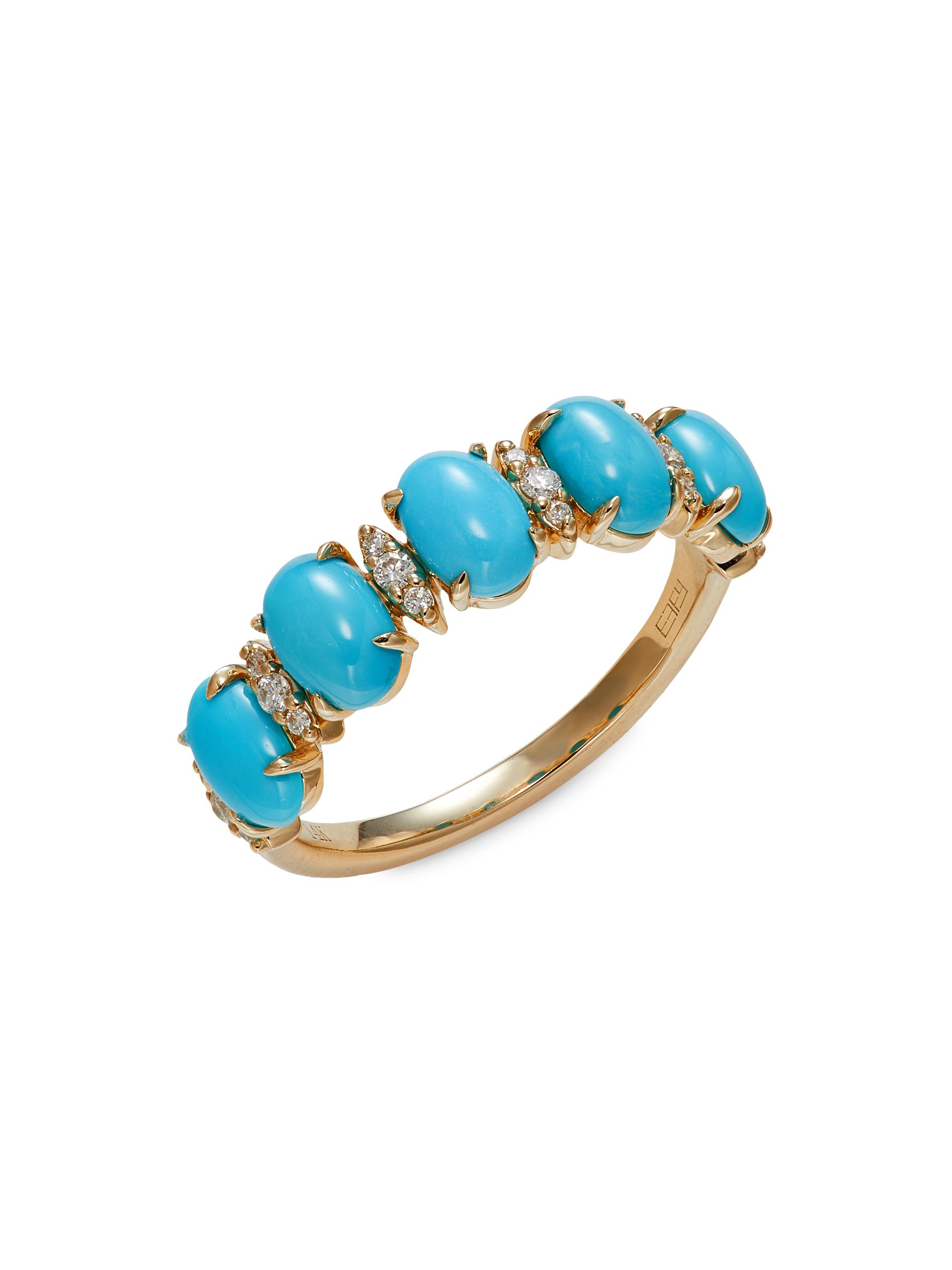 Click here for Effy Womens 14K Yellow Gold  Turquoise & 0.11 TCW... prices