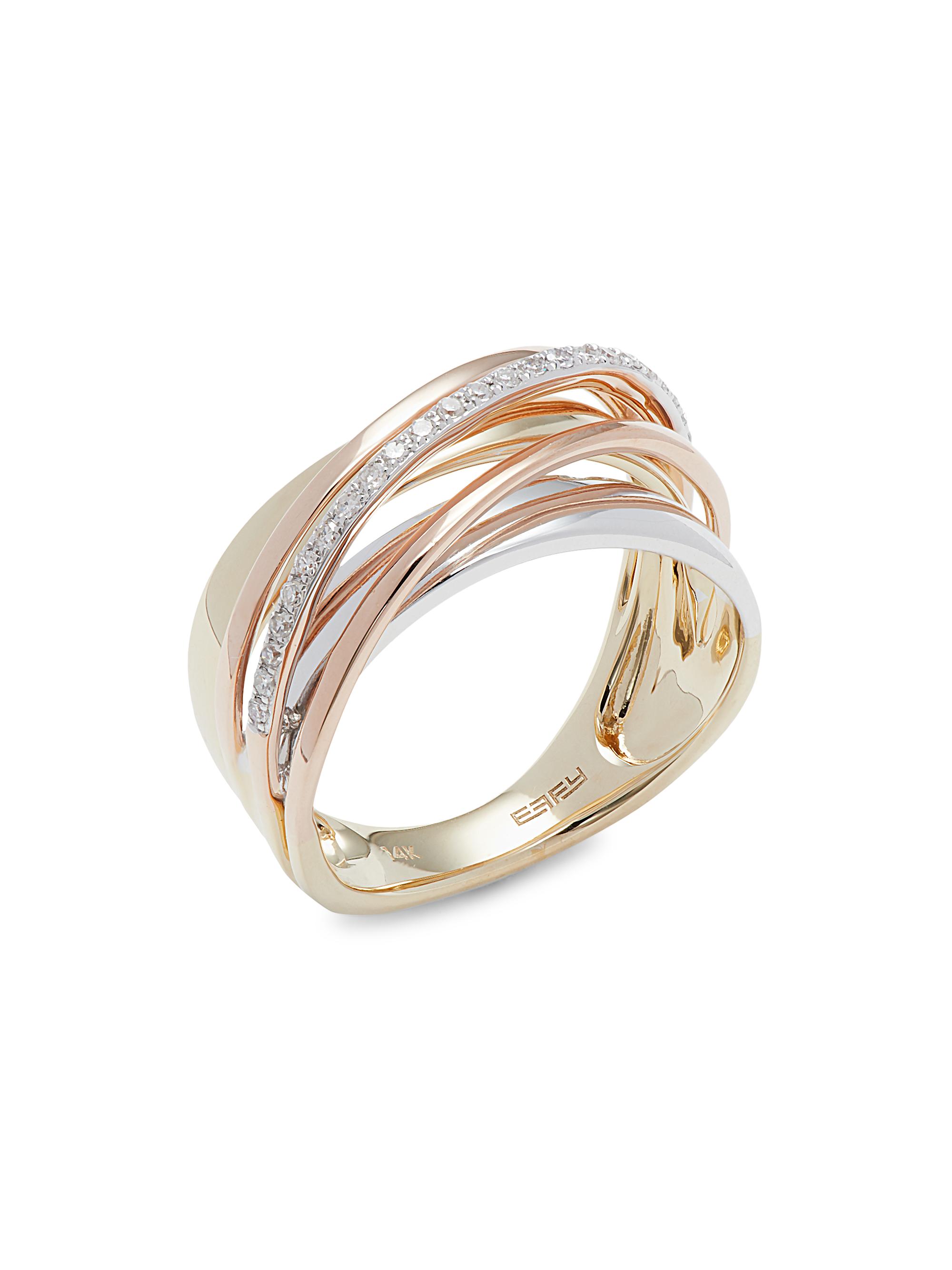 Click here for Effy Womens 14K Tri-Tone Gold & 0.11 TCW Diamond R... prices