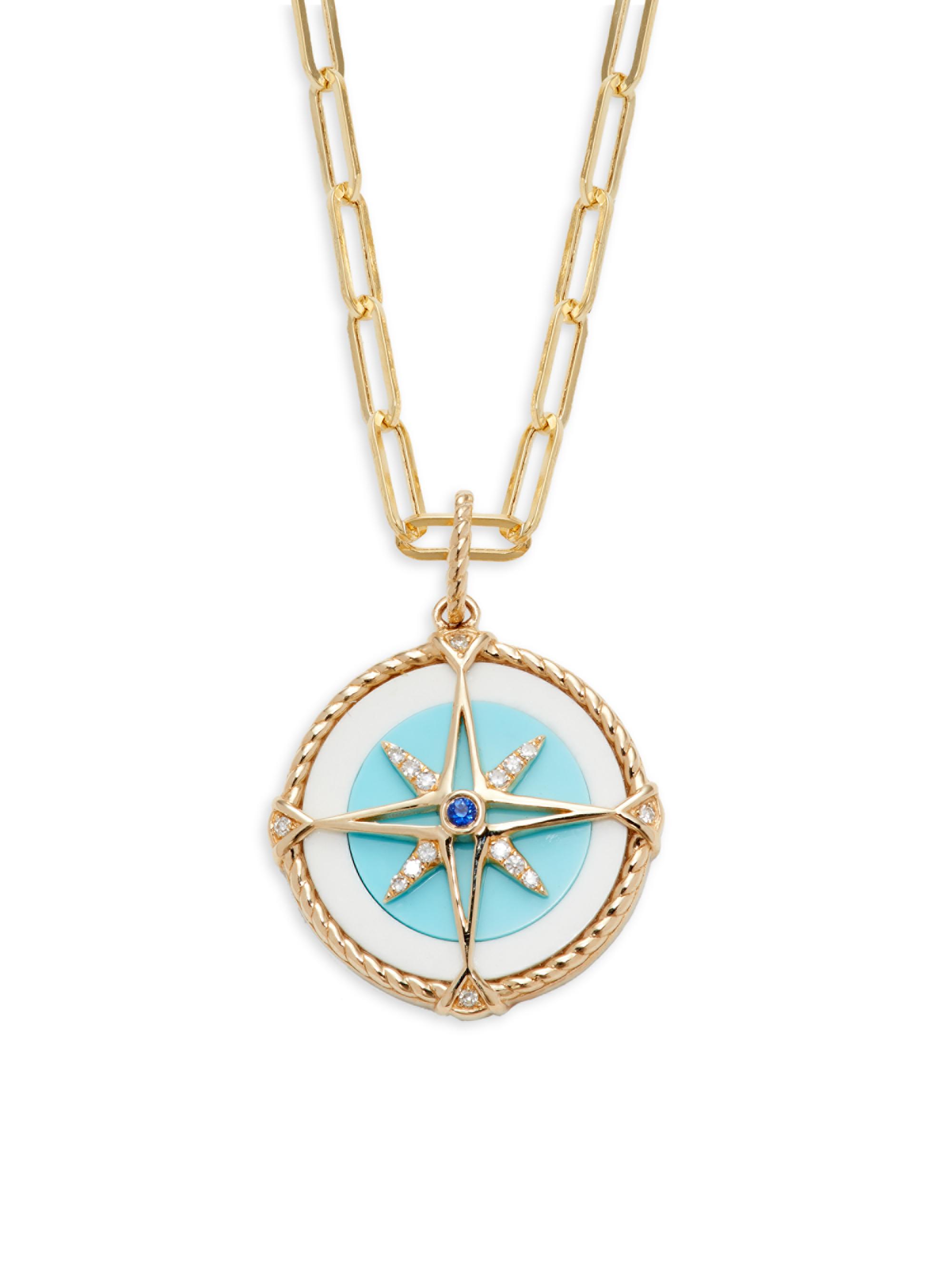 Click here for Effy Womens 14K Yellow Gold  Turquoise  White Agat... prices