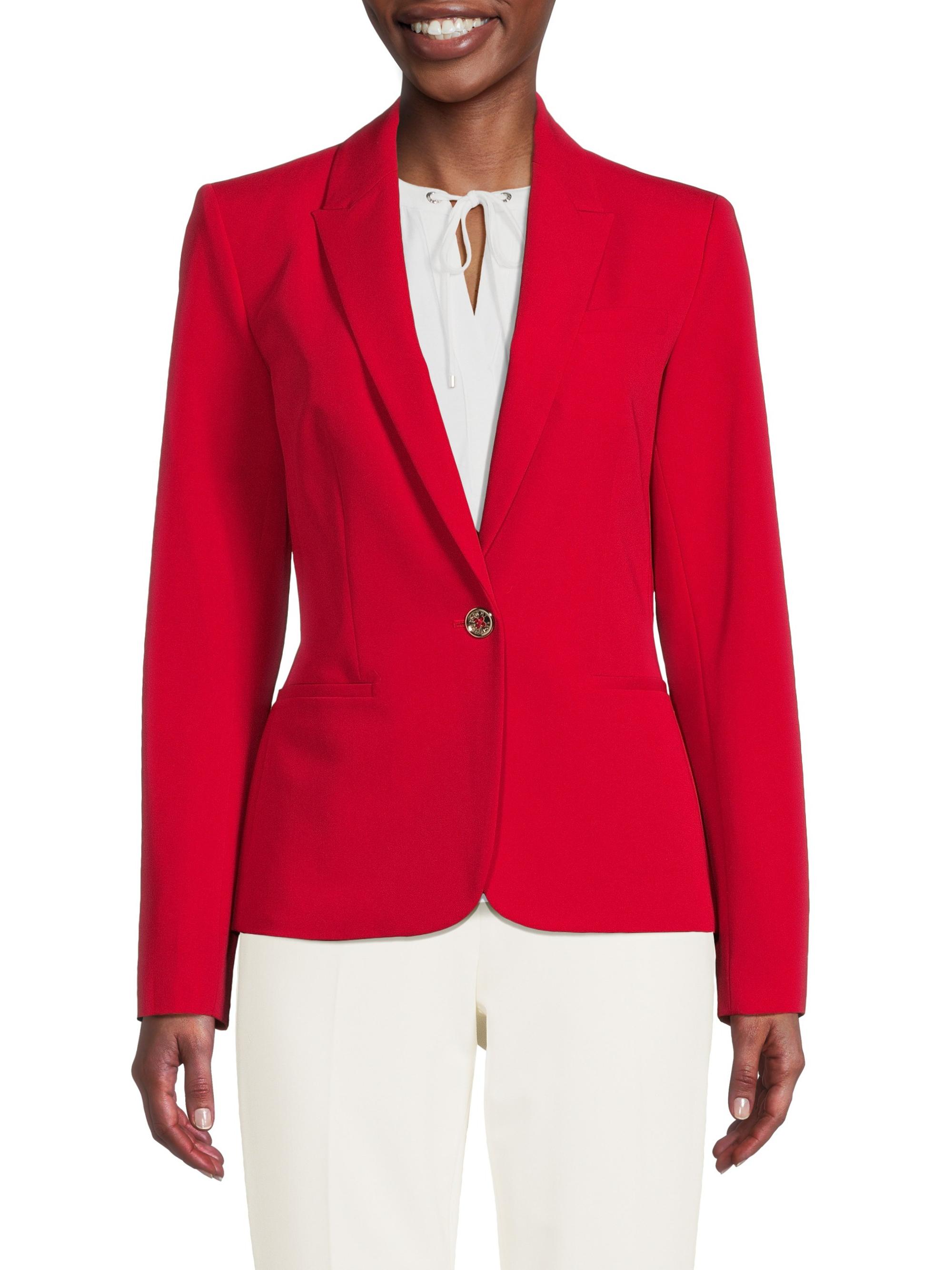 Tommy Hilfiger Womens One-Button Blazer - Scarlet