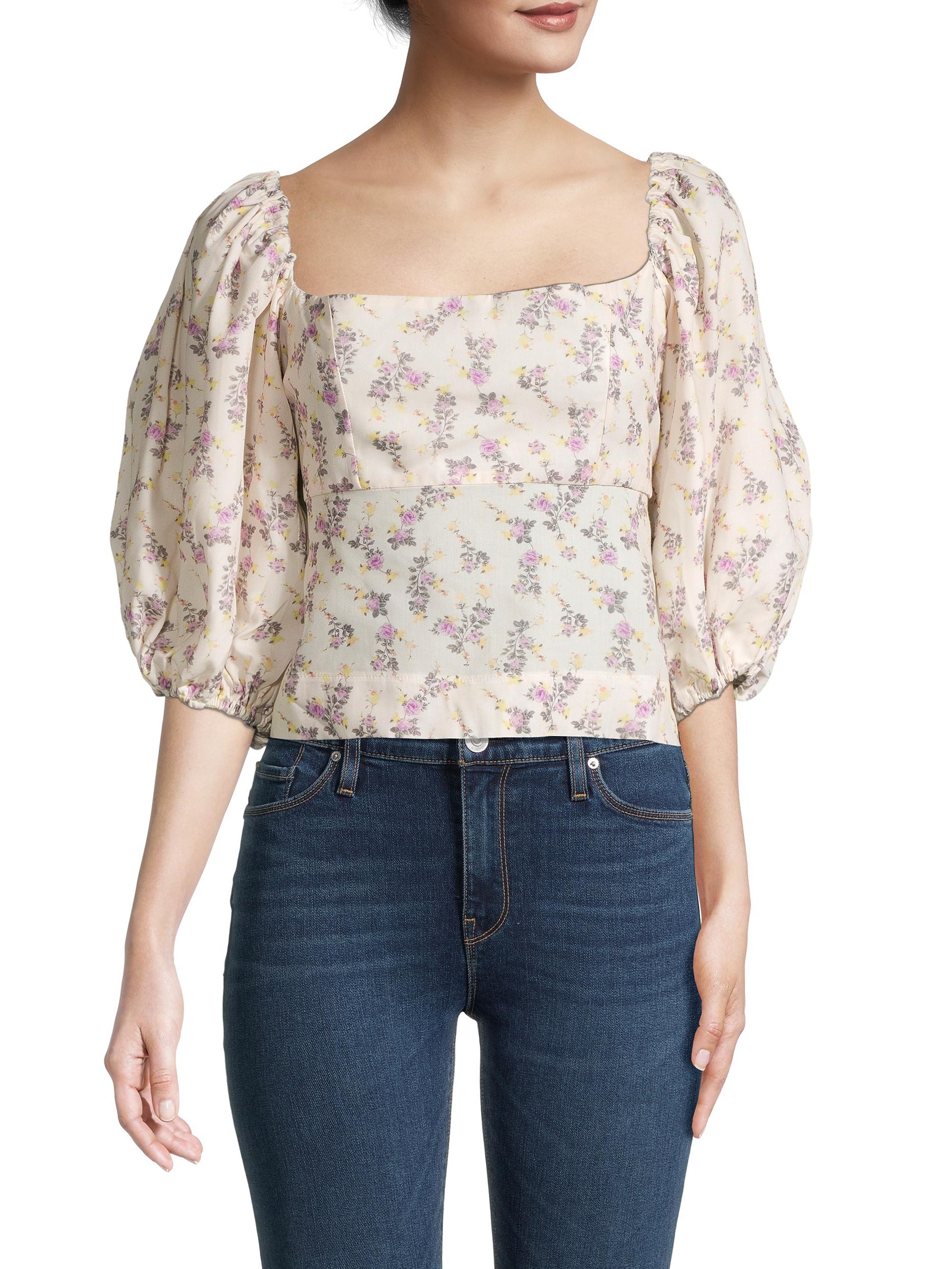 Click here for 70/21 Womens Floral Tie-Back Lantern Sleeve Top -... prices