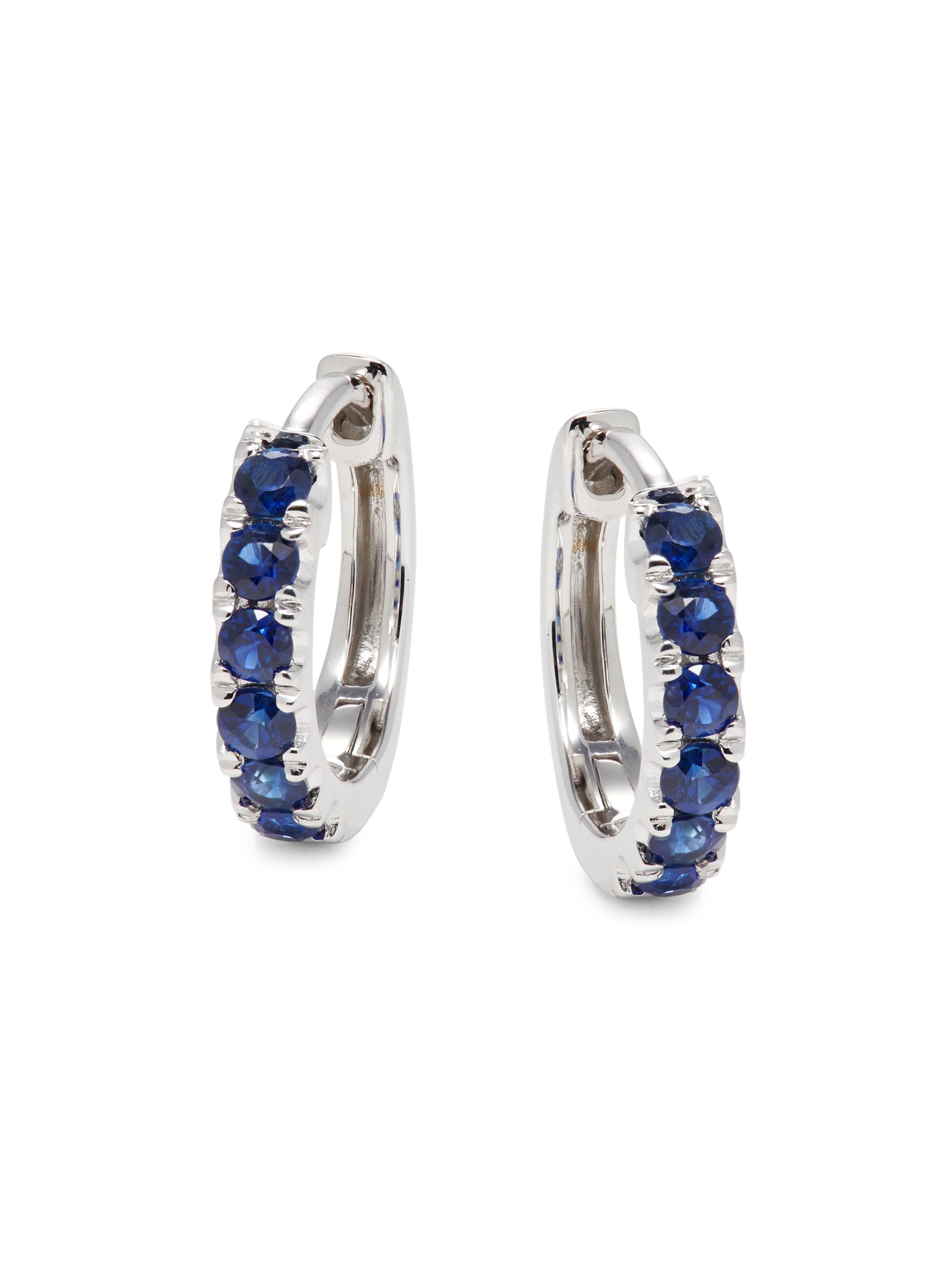 Click here for Effy Womens 14K White Gold & Sapphire Huggie Earri... prices