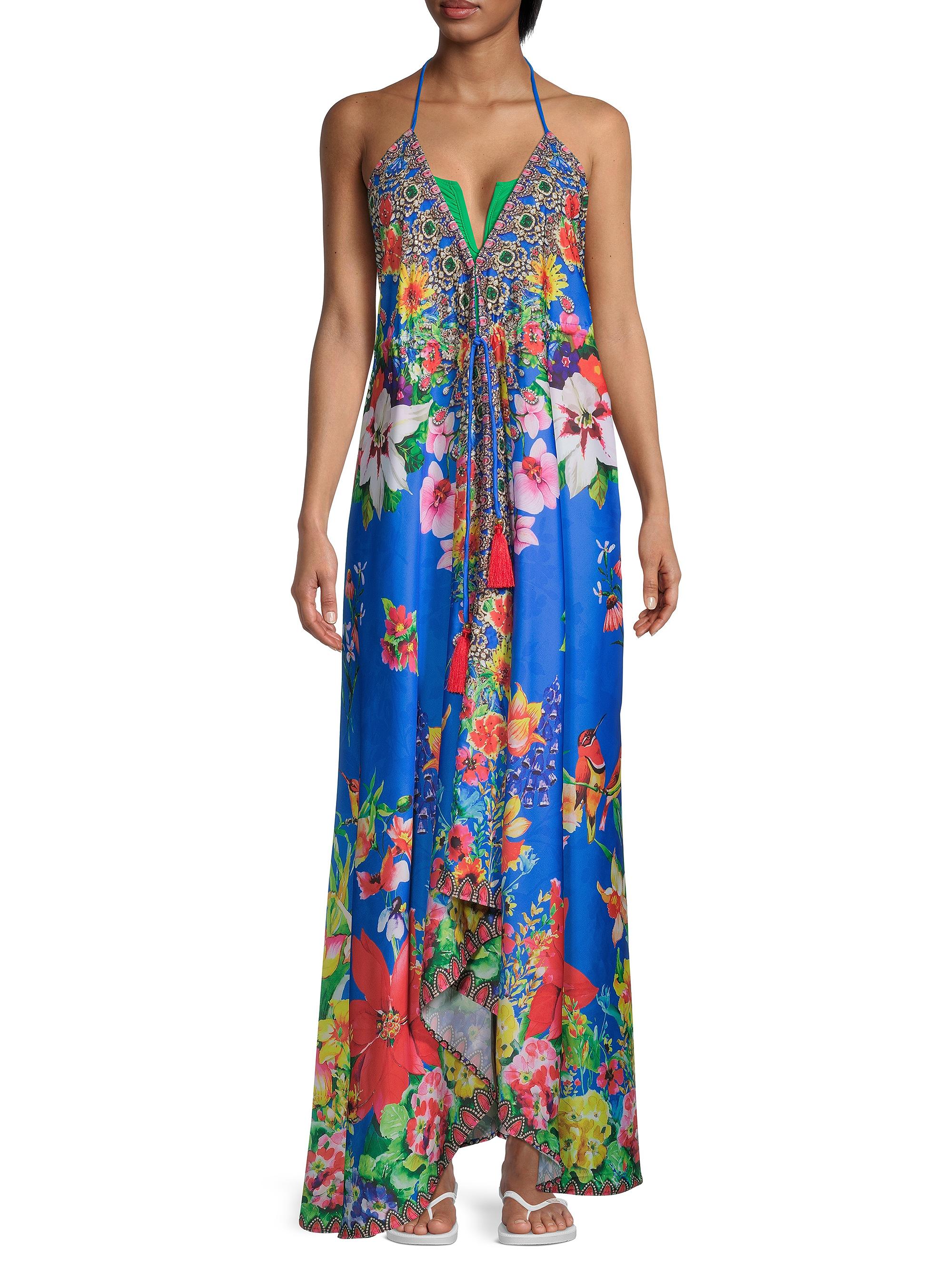 Click here for Ranees Womens Floral Halter Maxi Coverup Dress - B... prices