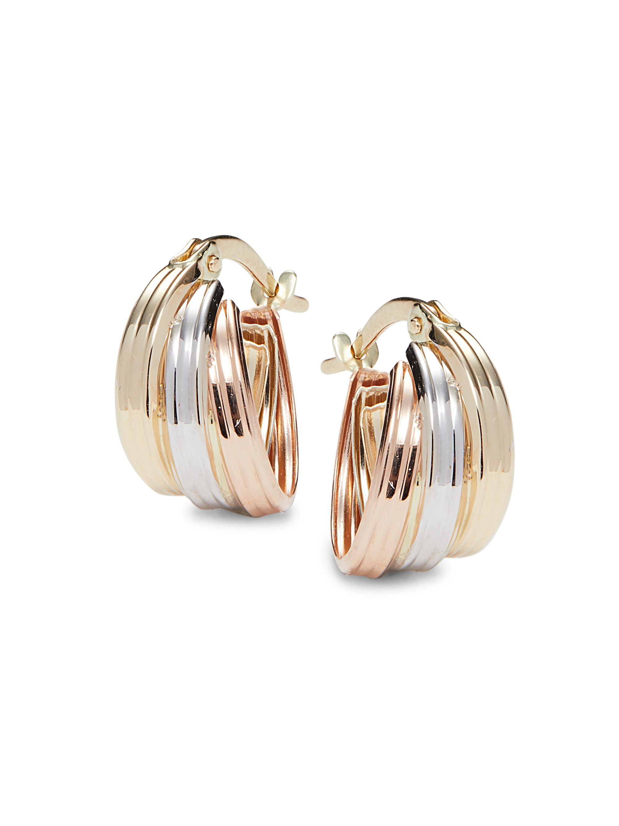 Click here for Saks Fifth Avenue Womens Tri Tone 14K Gold Hoop Ea... prices