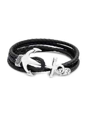 Eli Pebble Stainless Steel Anchor & Leather Wrap Bracelet on SALE ...