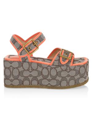 COACH Naomi Monogram Jacquard Flatform Sandals on SALE | Saks OFF 5TH