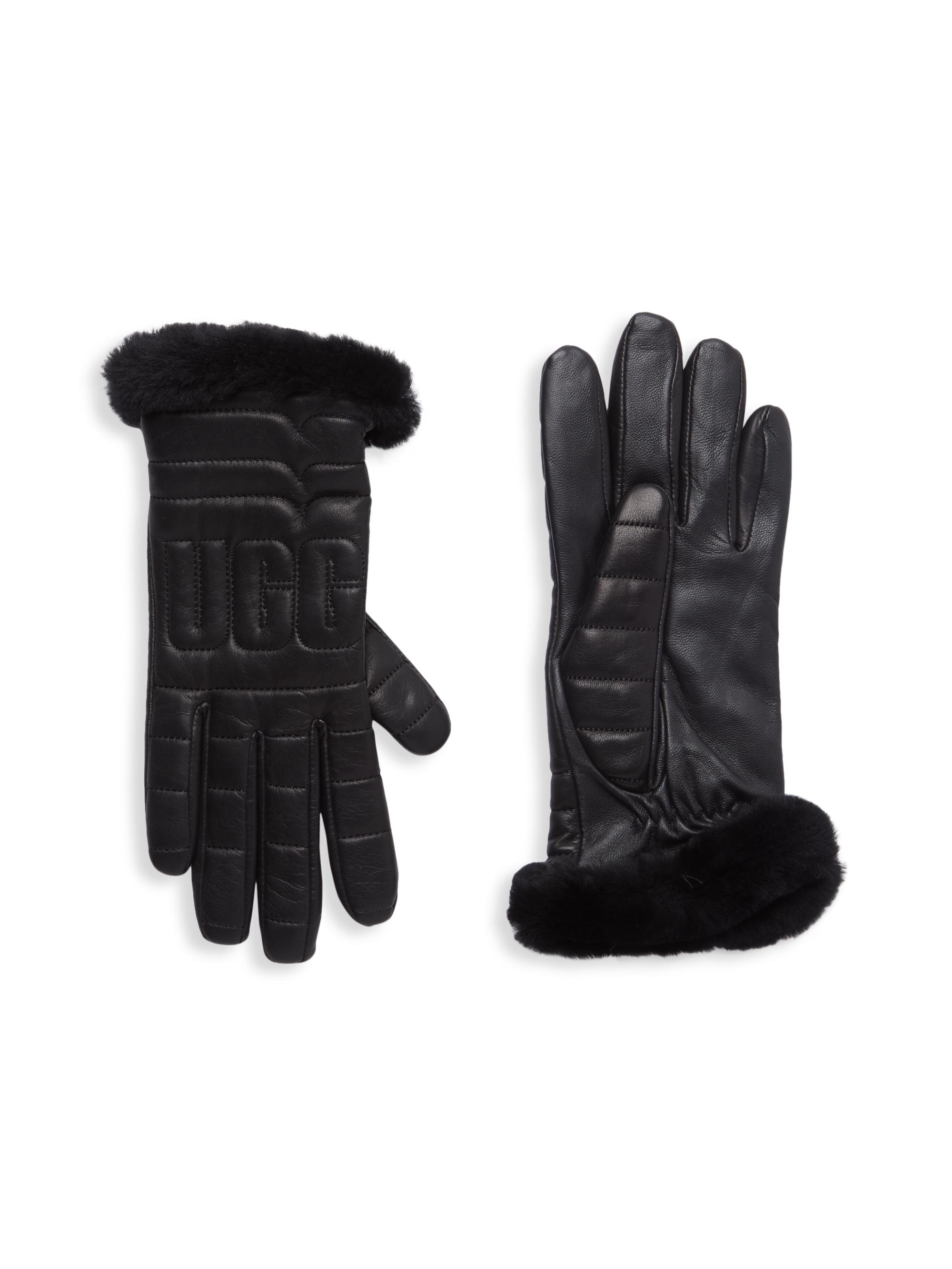 Click here for Ugg Womens Shearling Cuff Leather Gloves - Black -... prices