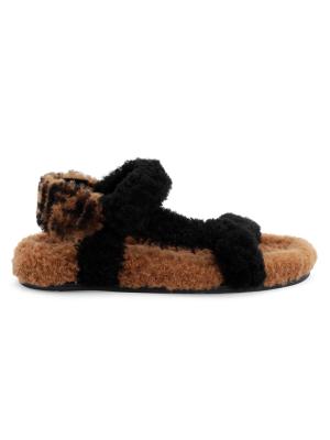 Fendi Fuzzy Shearling Logo Flat Sandals on SALE | Saks OFF 5TH