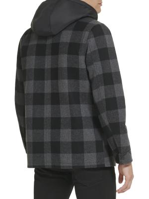 Guess 2-In-1 Buffalo Check Wool Hooded Shacket on SALE | Saks OFF 5TH