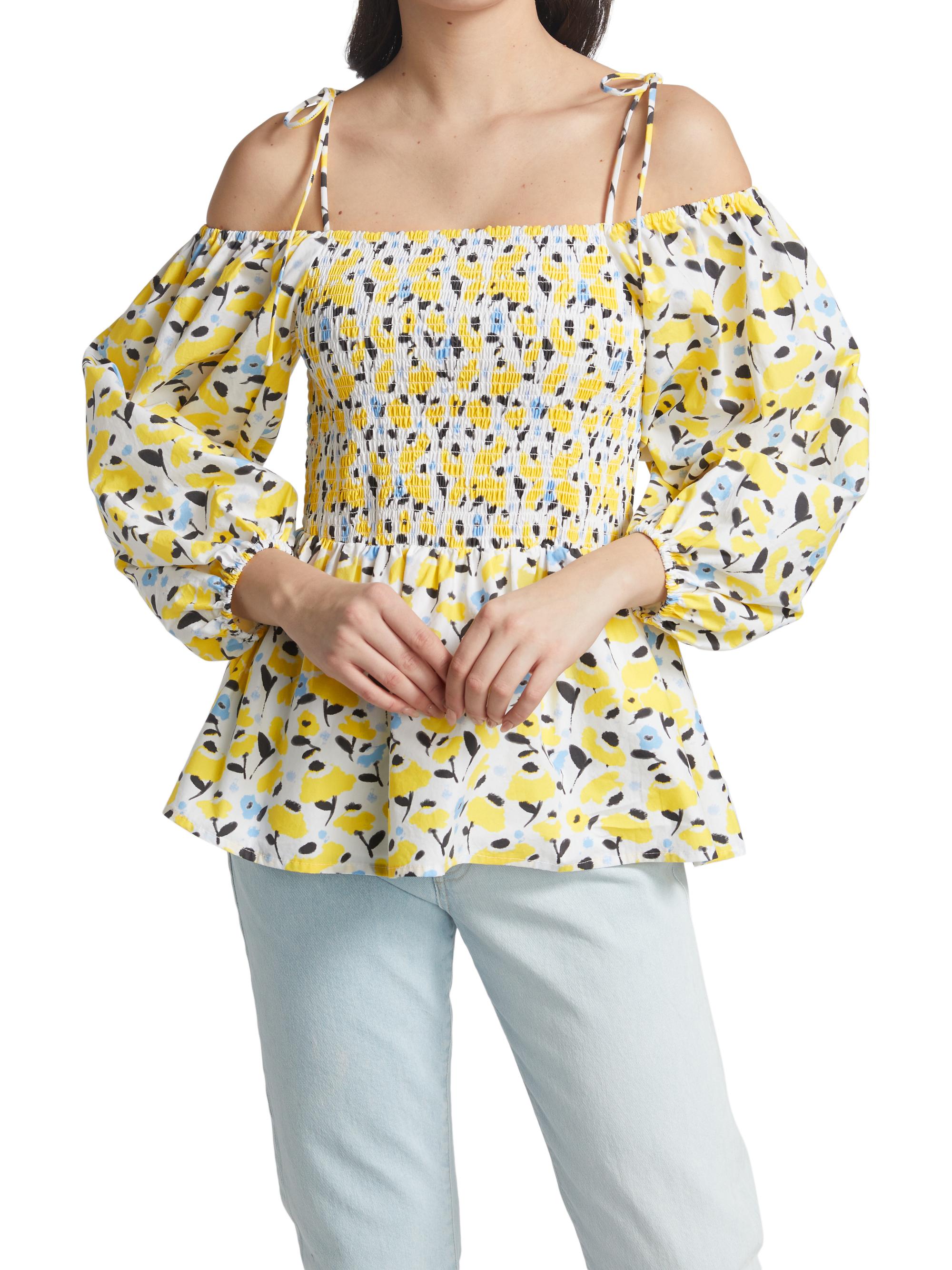 Click here for Tanya Taylor Womens Valerie Peplum Blouse - Yellow... prices