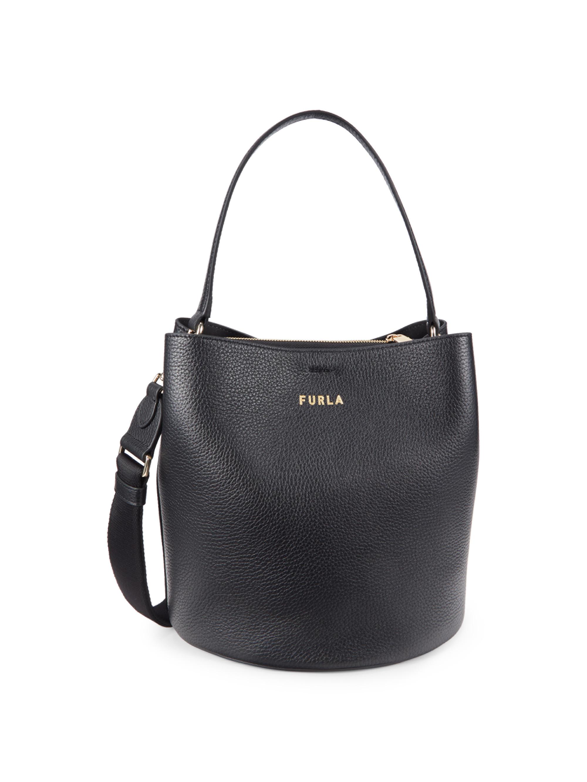 Click here for Furla Womens Danae Logo Leather Bucket Bag - Nero prices