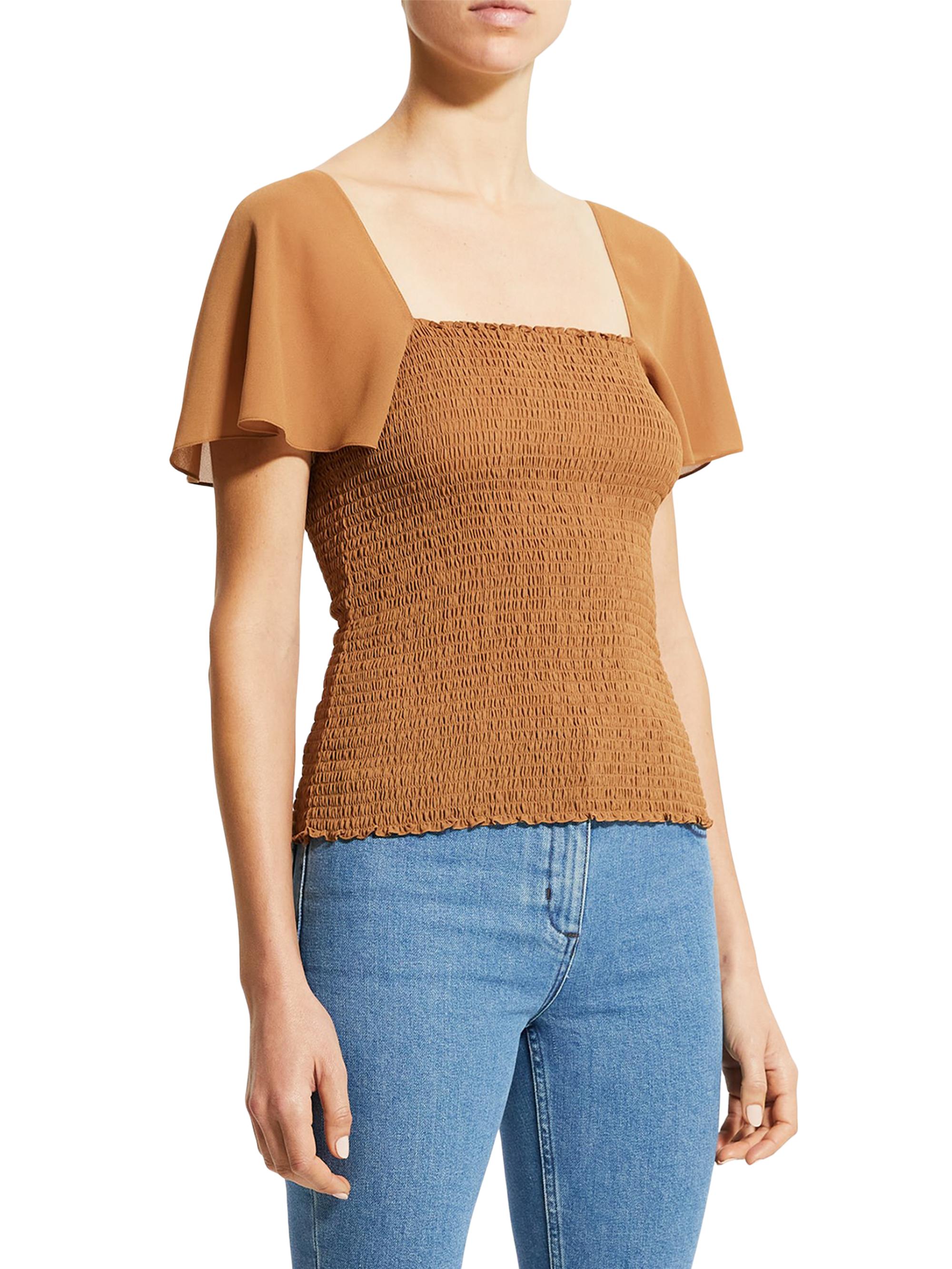 Click here for Theory Womens Flutter Sleeve Smocked Top - Bronze... prices