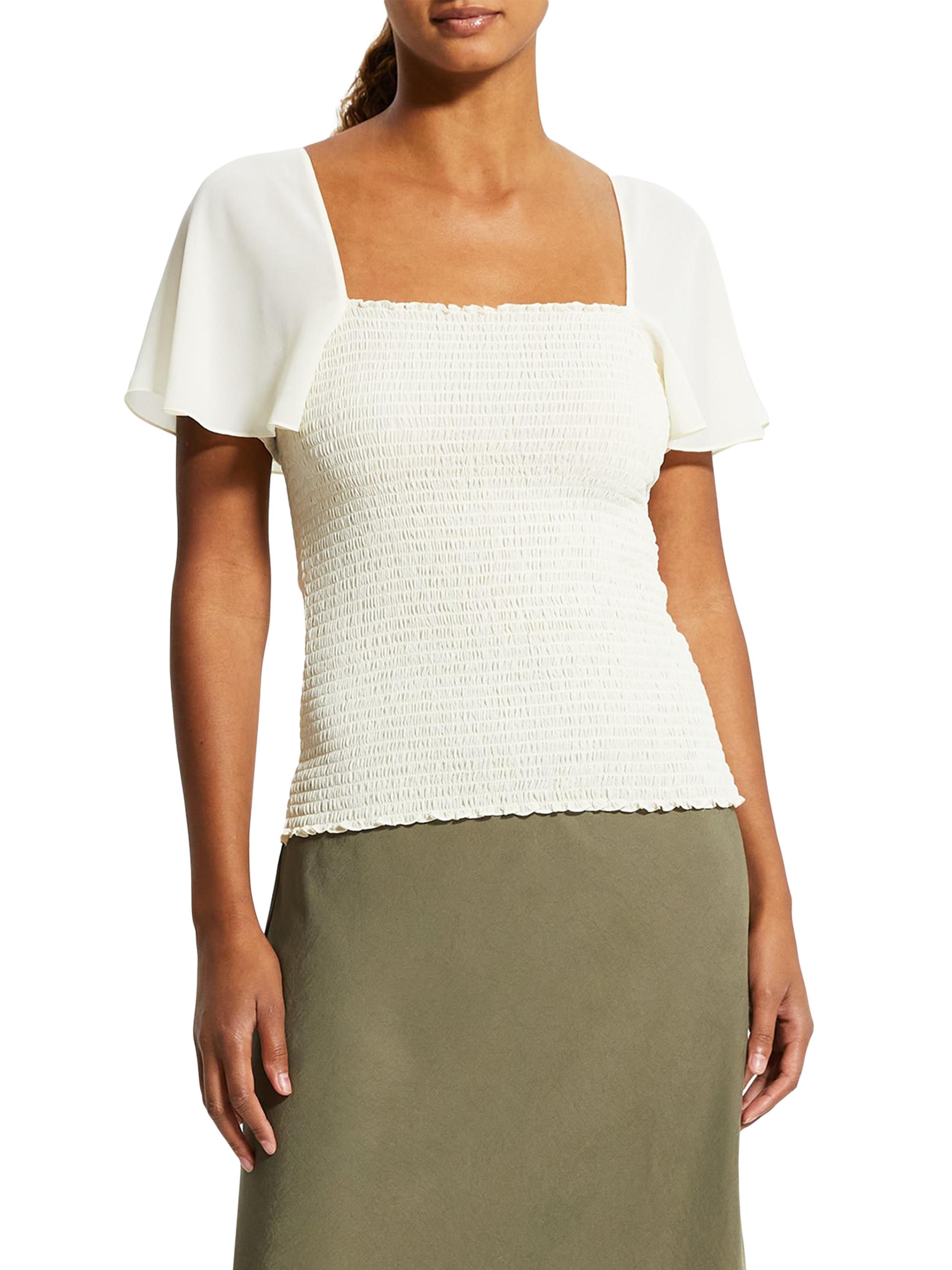 Click here for Theory Womens Flutter Sleeve Smocked Top - Ivory -... prices