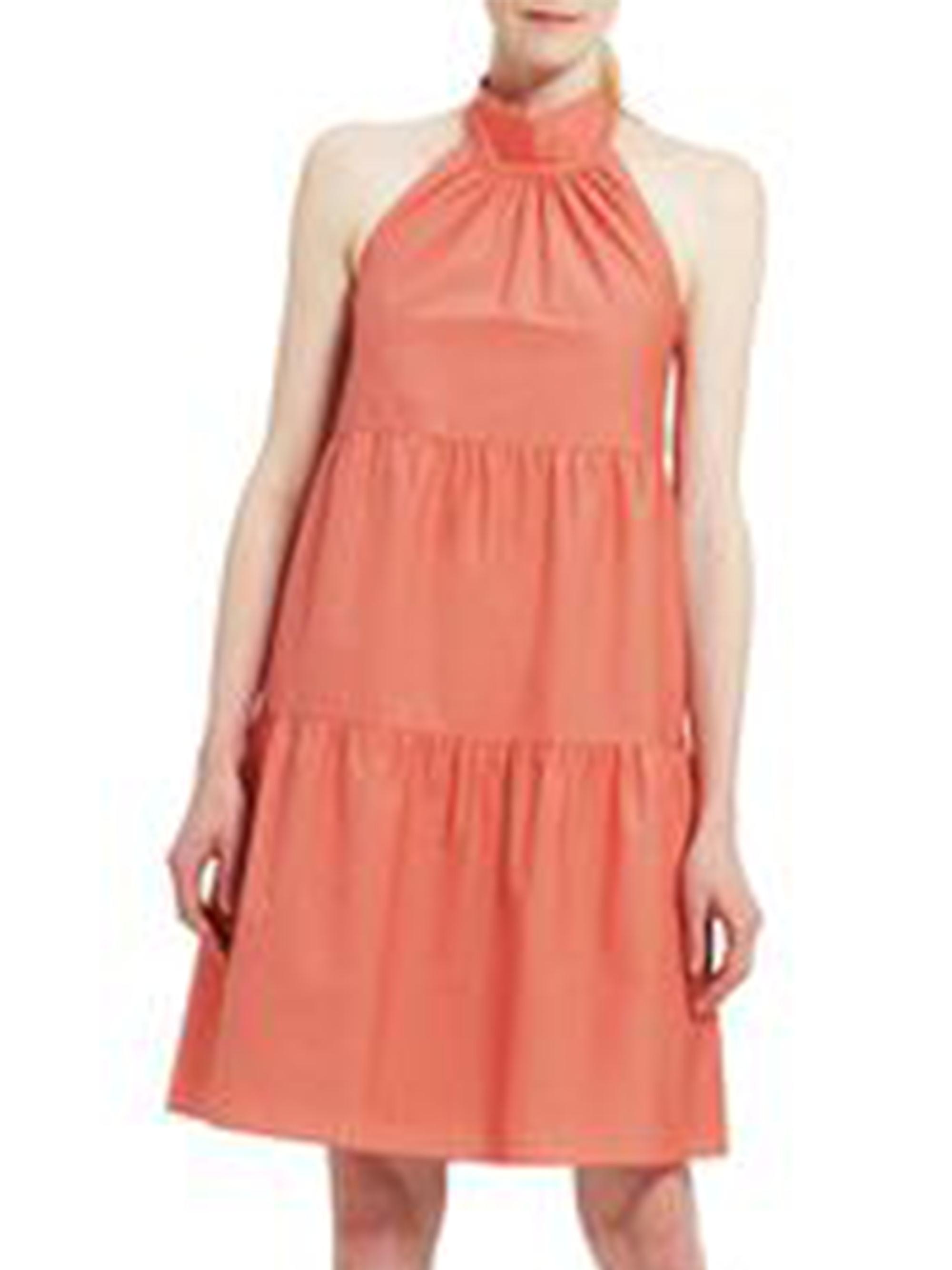 Click here for Theory Womens Tiered Halter Minidress - Pink Coral... prices