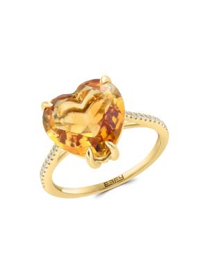 Effy 14K Yellow Gold, Diamond & Citrine Heart Ring on SALE | Saks OFF 5TH