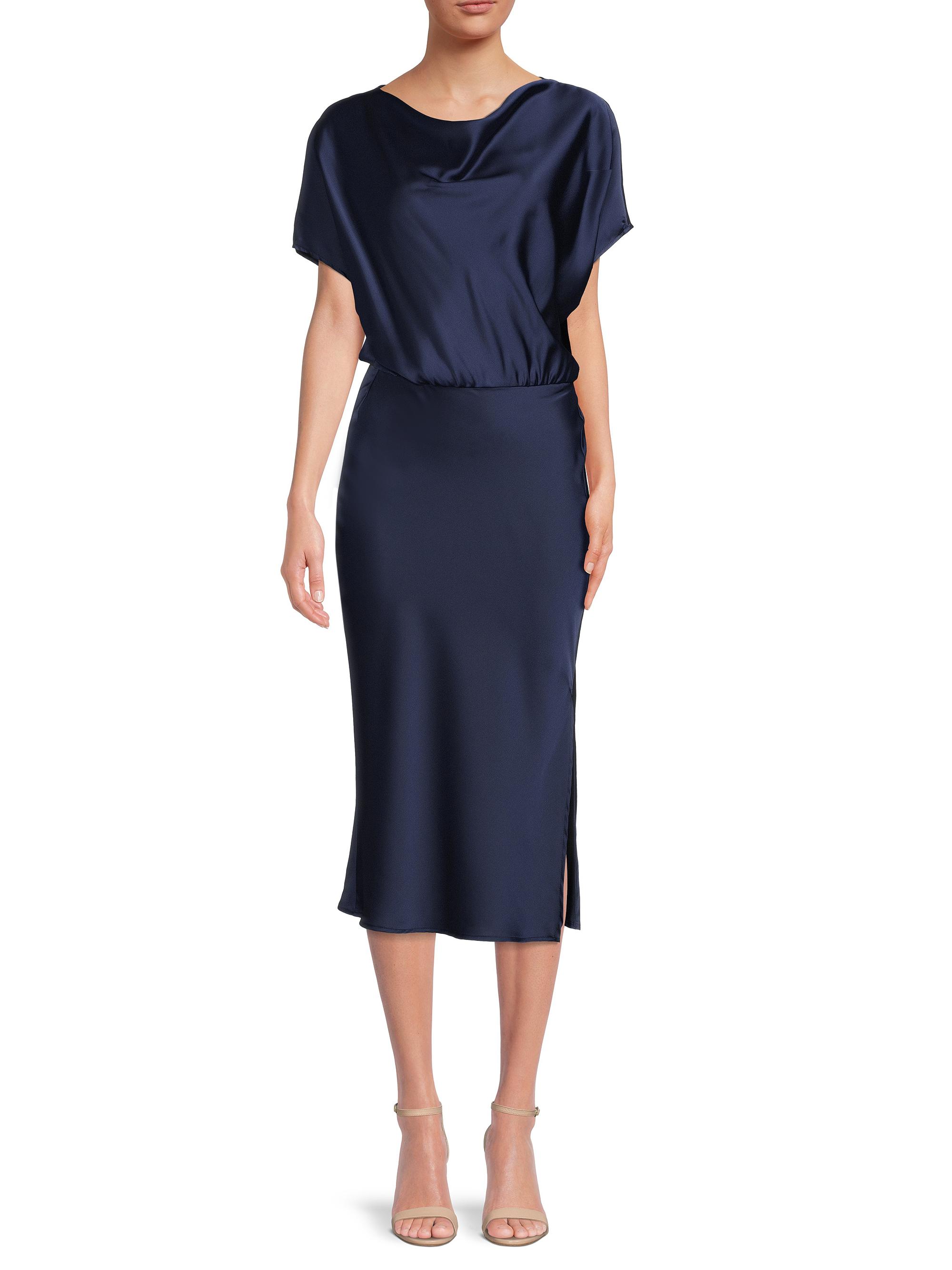 Click here for Renee C. Womens Boat Neck Satin Midi Dress - Navy... prices