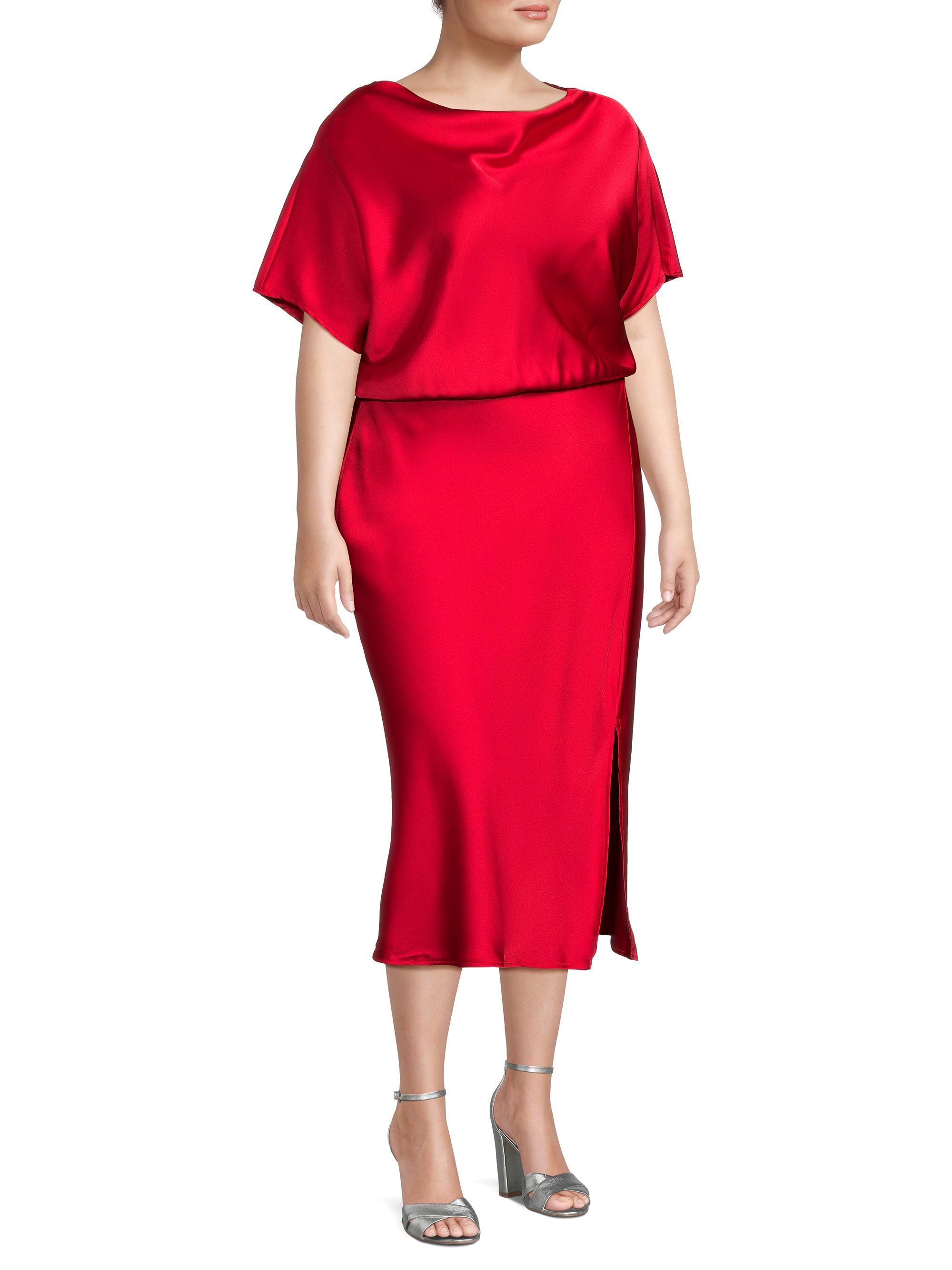 Click here for Renee C. Womens Boat Neck Satin Midi Dress - Red -... prices