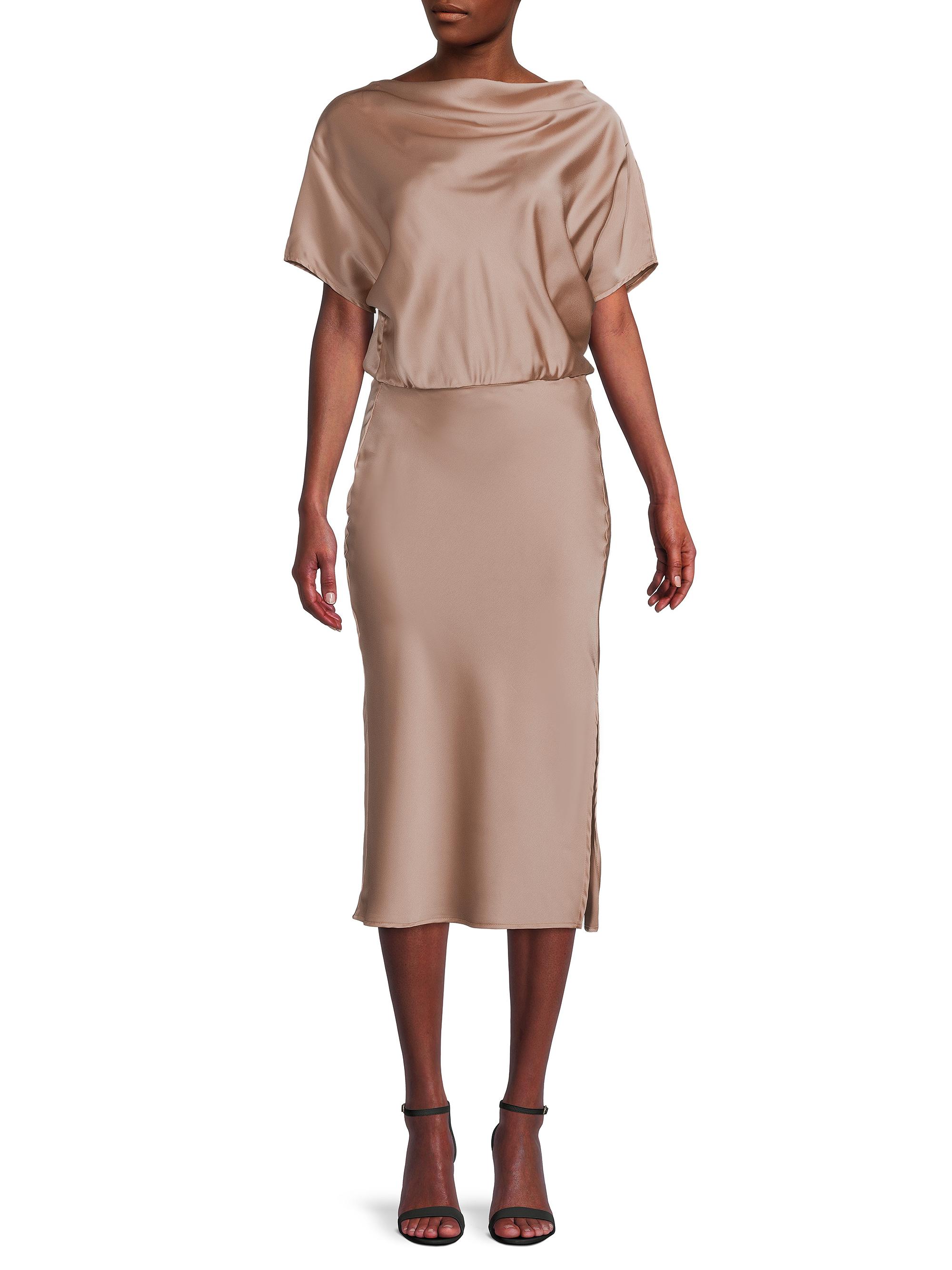 Click here for Renee C. Womens Boat Neck Satin Midi Dress - Rose... prices