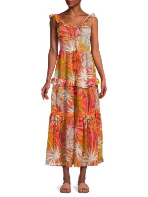 True Destinations Leaf Print Tiered Maxi Dress on SALE | Saks OFF 5TH