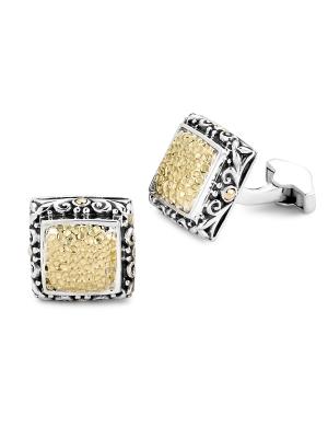 Eli Pebble 18K Yellow Gold & Sterling Silver Hammered Square Cuff Links ...
