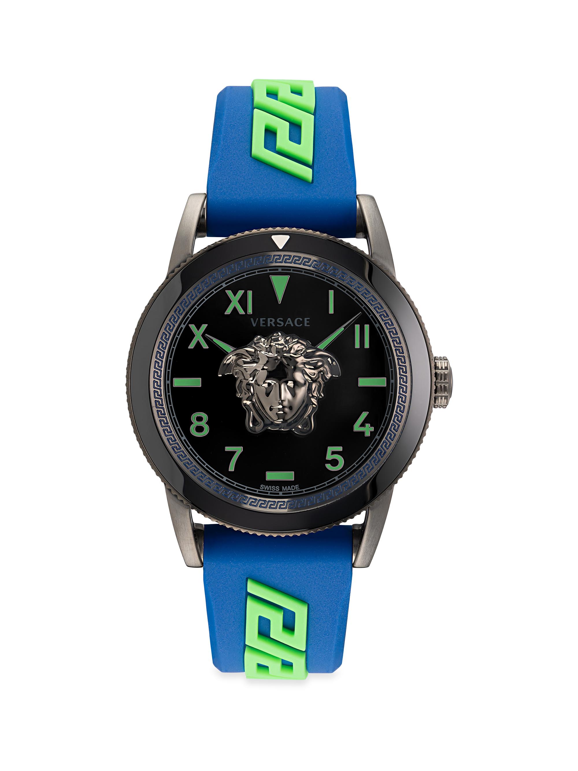 Click here for Versace Mens Palazzo Gunmetal Greca Silicone Watch prices