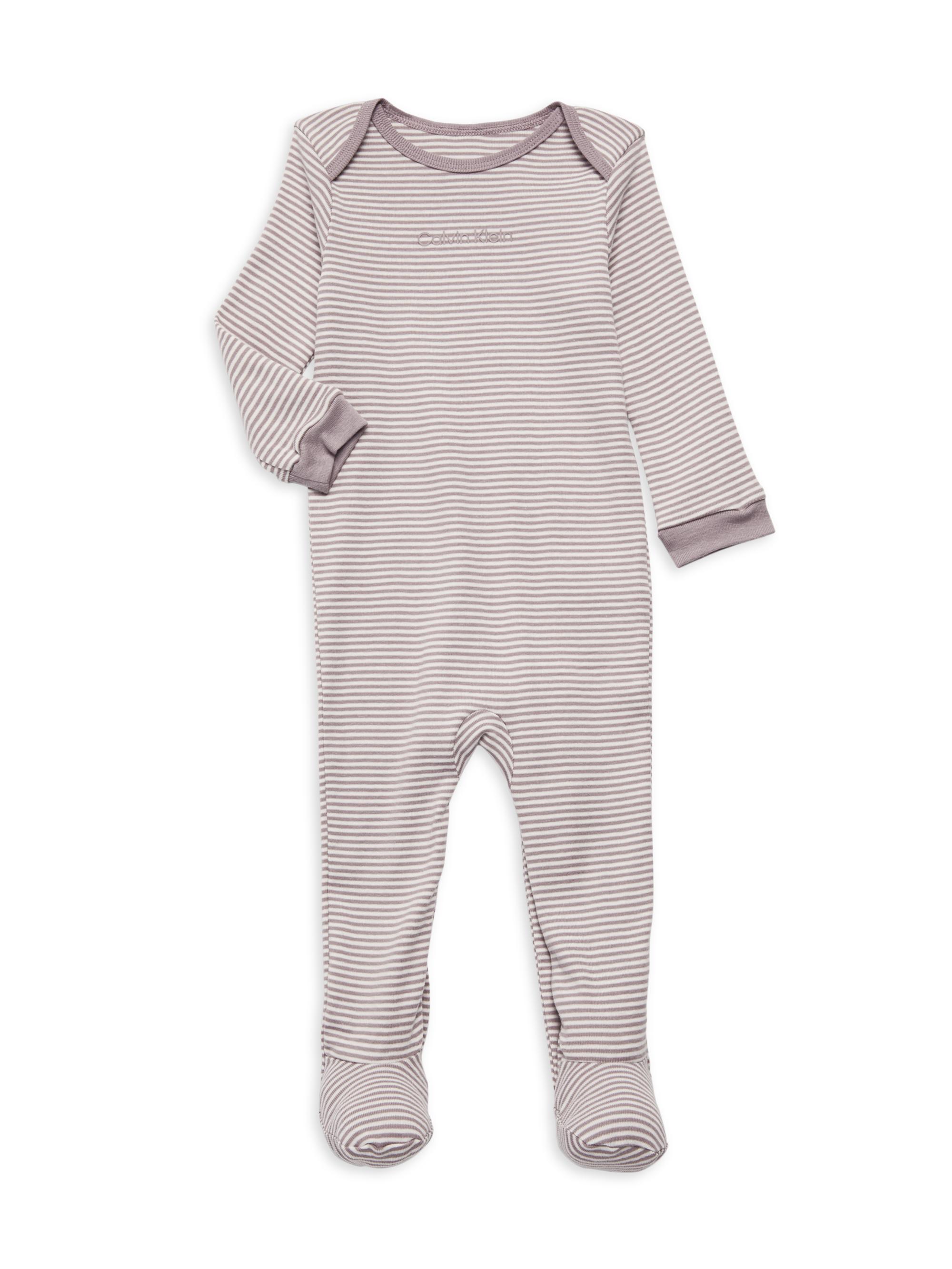 Click here for Calvin Klein Baby Girls Striped Footie - Pink Whit... prices