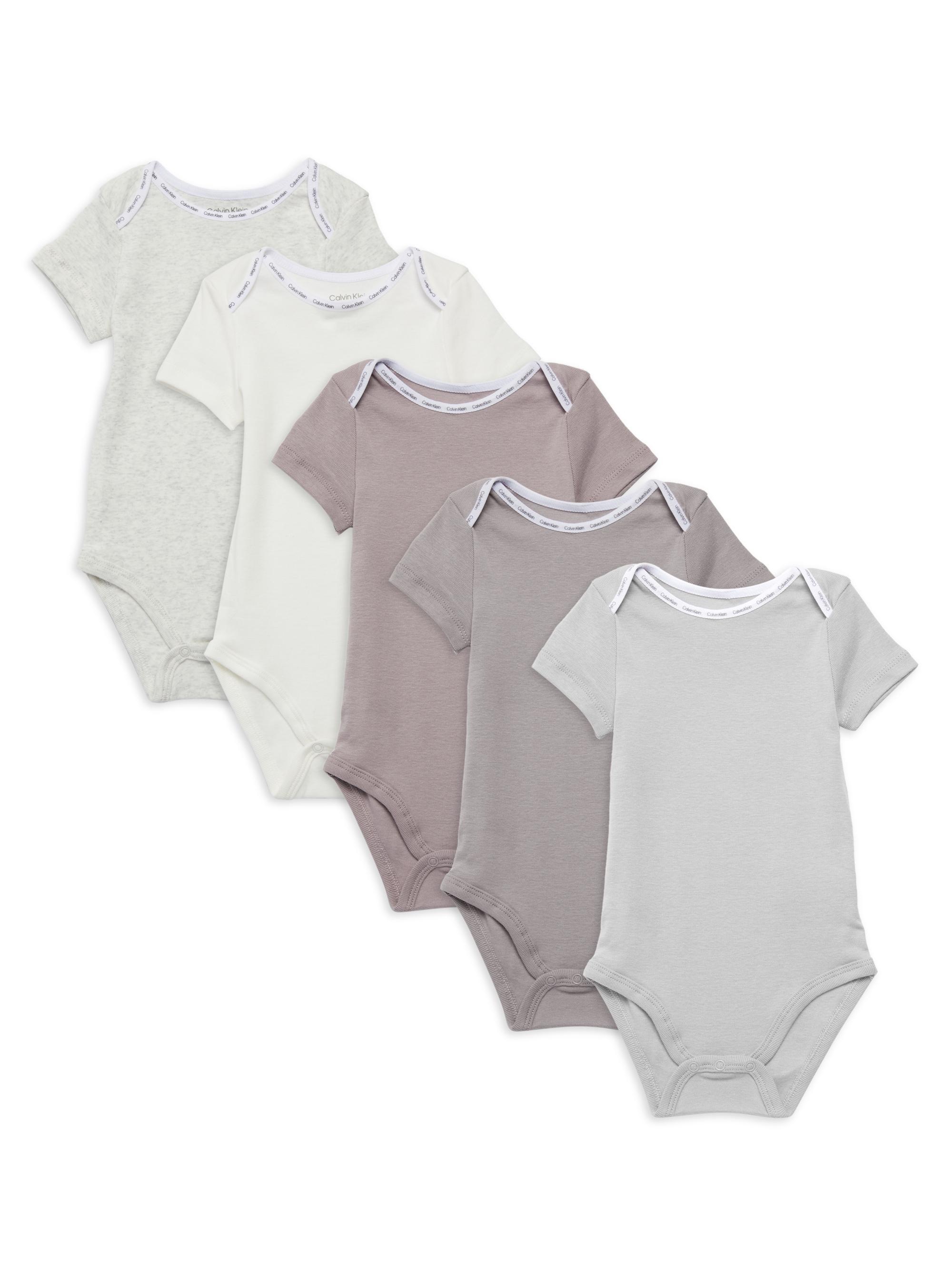 Click here for Calvin Klein Baby Girls 5-Pack Cotton Logo Bodysui... prices