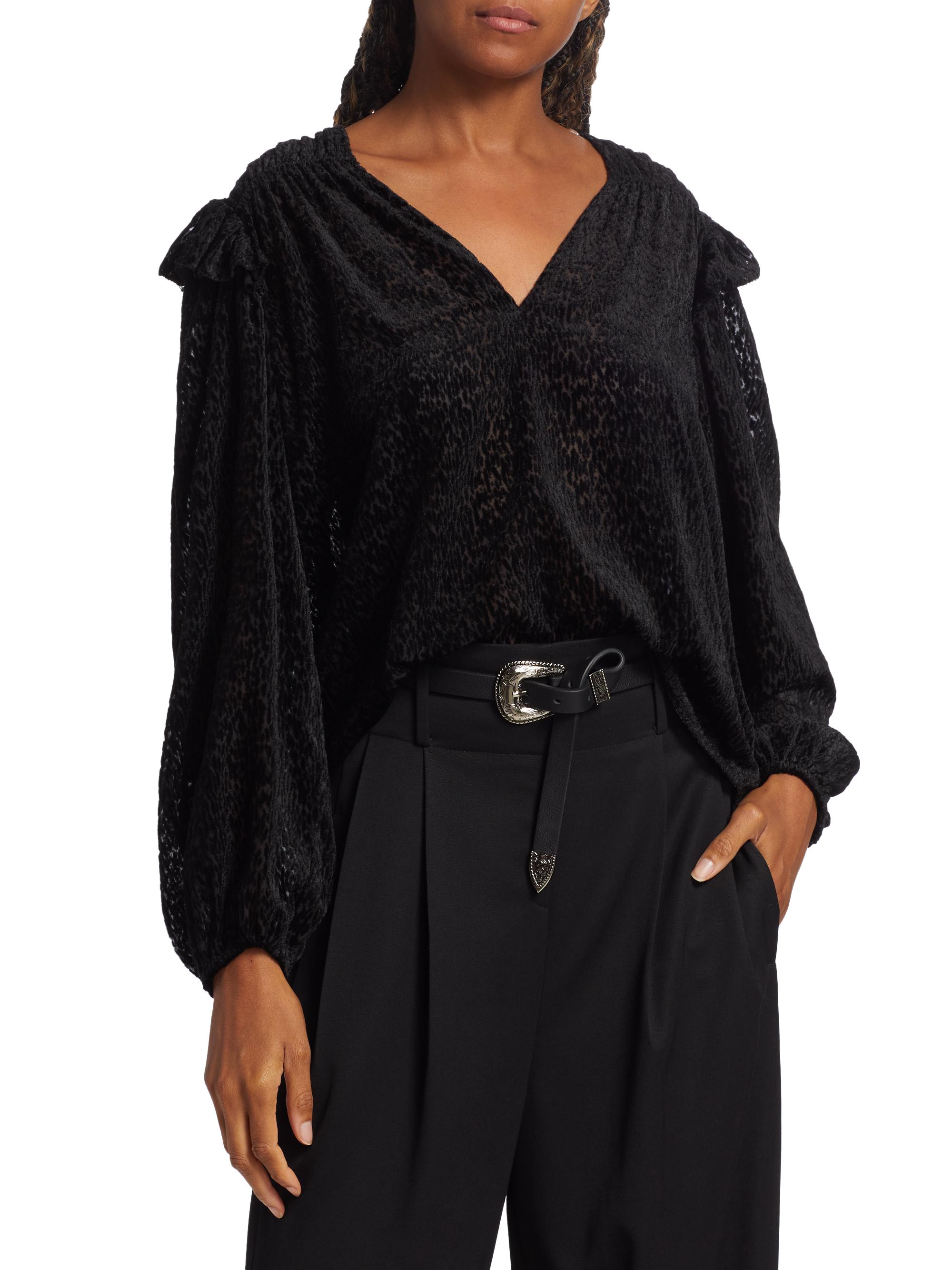 Click here for Tanya Taylor Womens Lucy Devore Pullover Top - Bla... prices