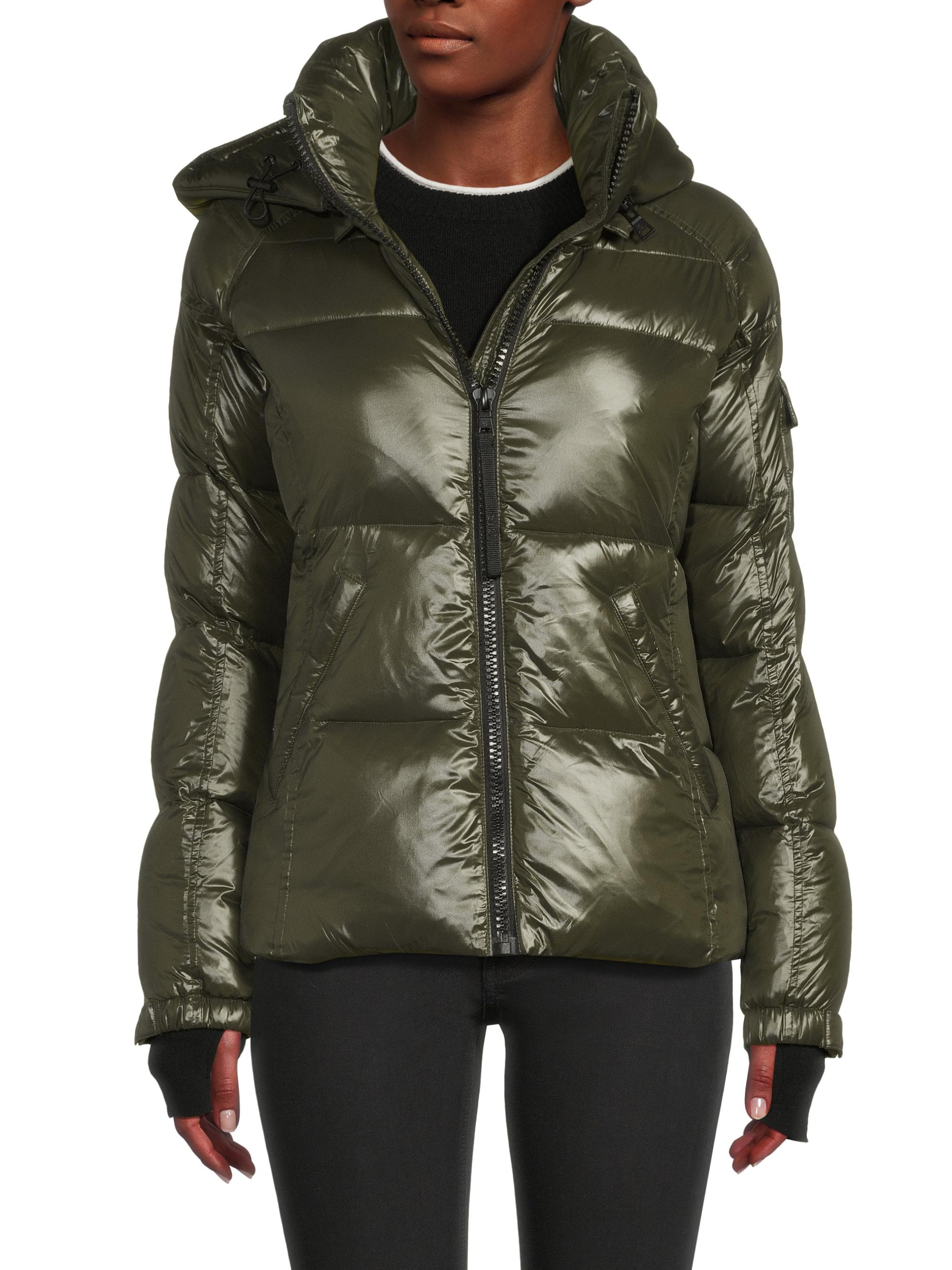 Click here for S13 Womens Kylie Glossy Puffer Jacket - Military G... prices