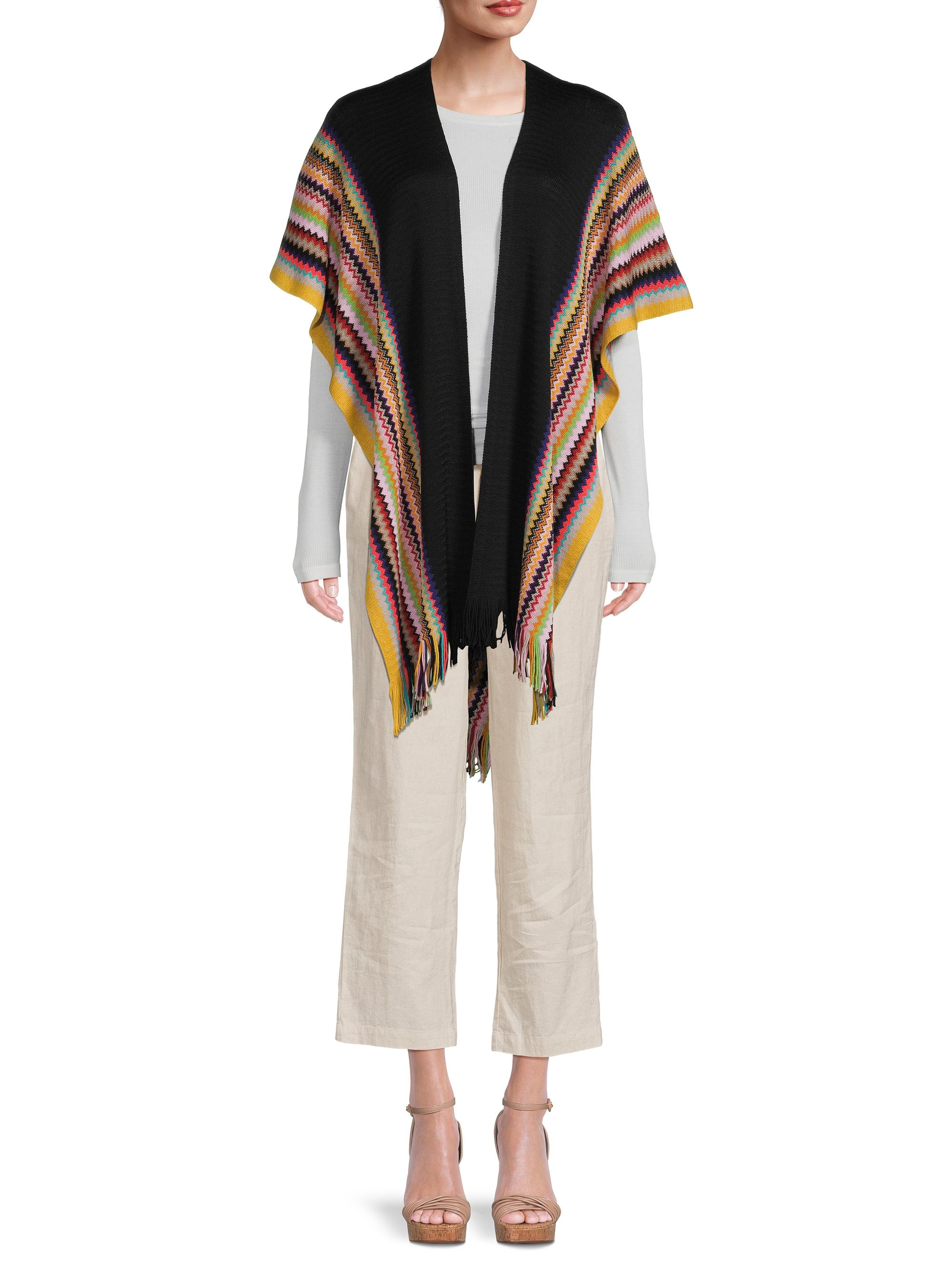 Click here for Missoni Womens Wool Blend Zigzag Ruana - Black Mul... prices