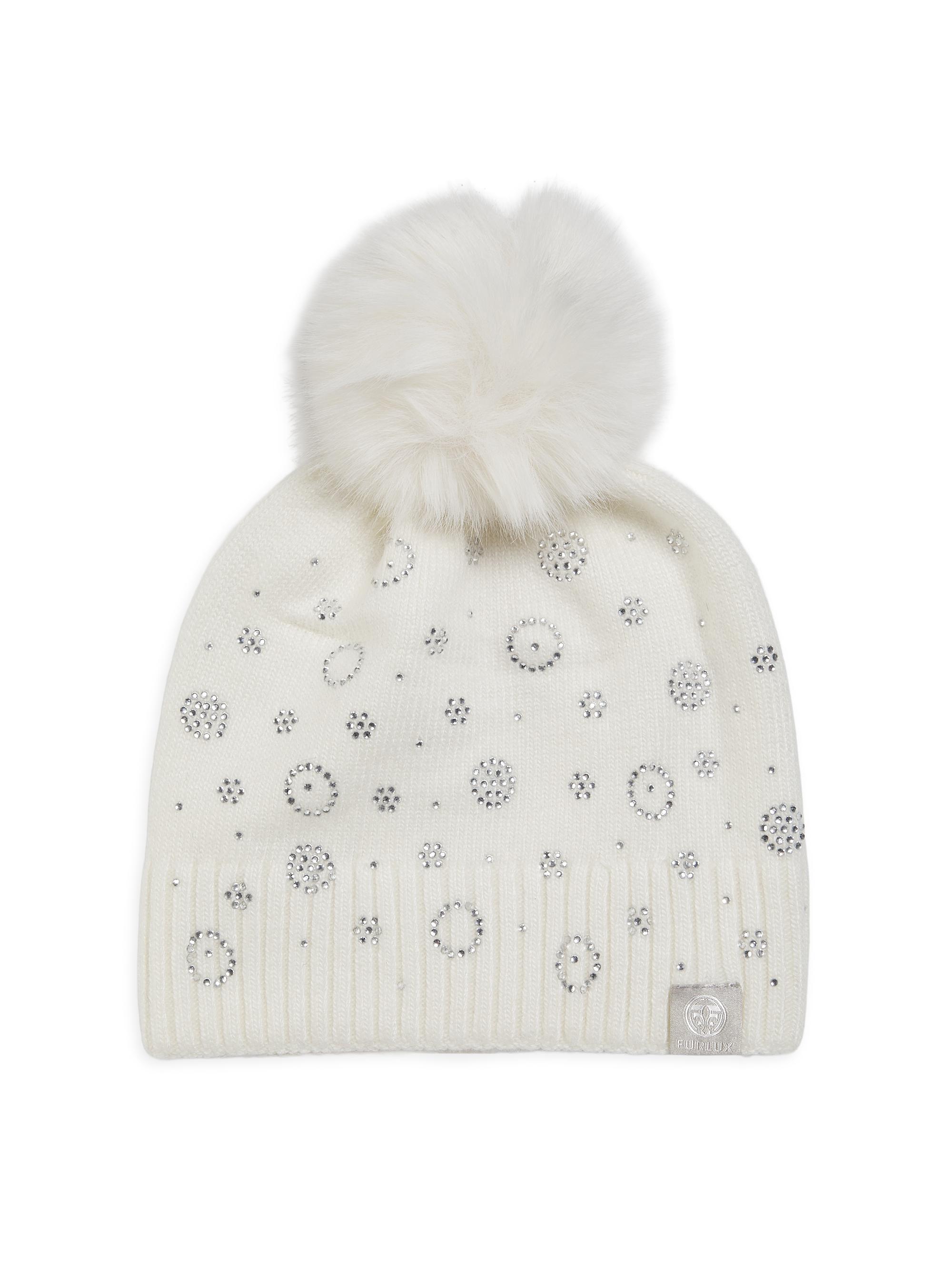 Click here for Furlux Womens Faux Fur Pom Cashmere Blend Beanie -... prices