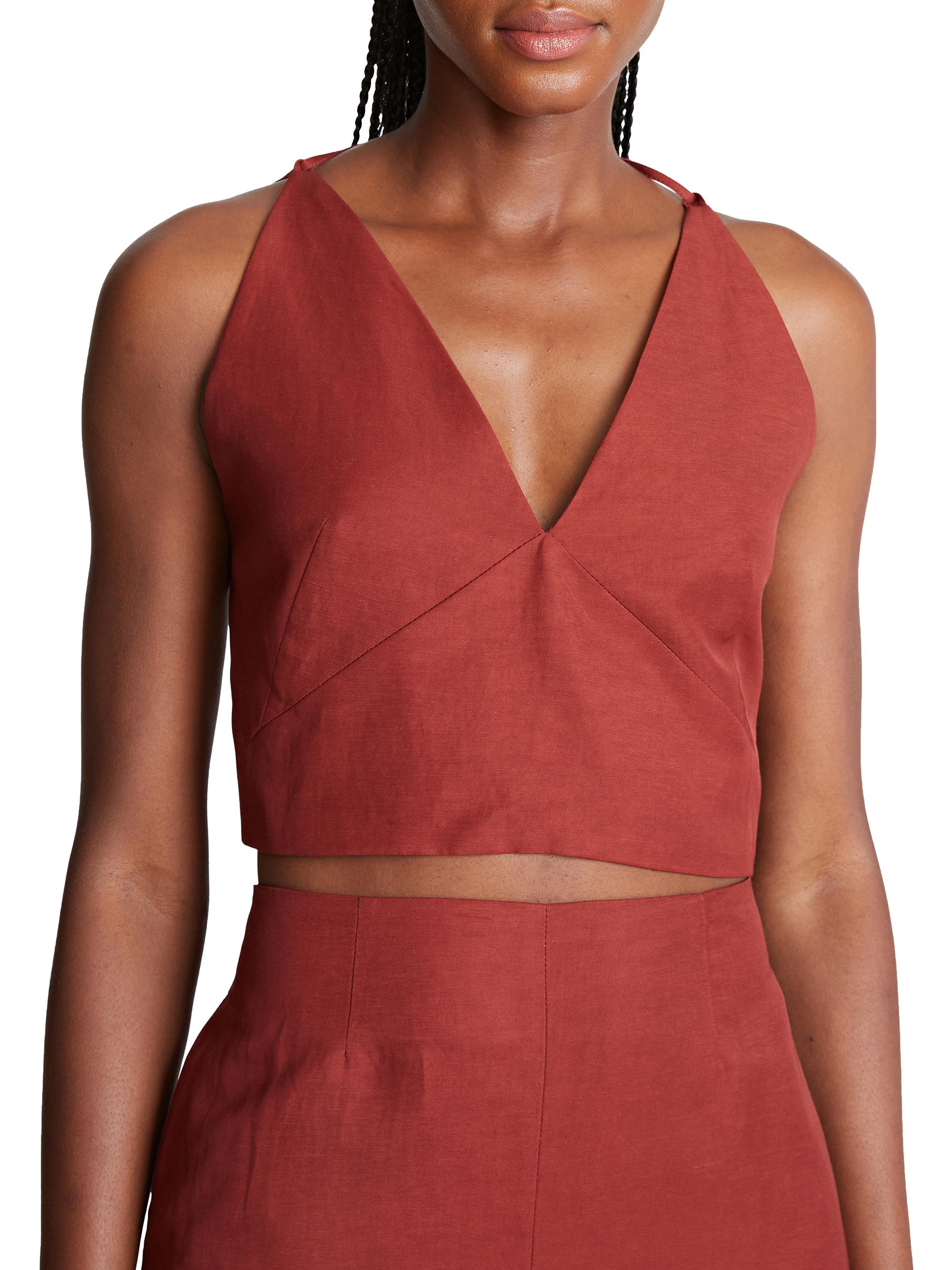 Click here for Halston Womens Ito Halter Crop Top - Russet - Size... prices