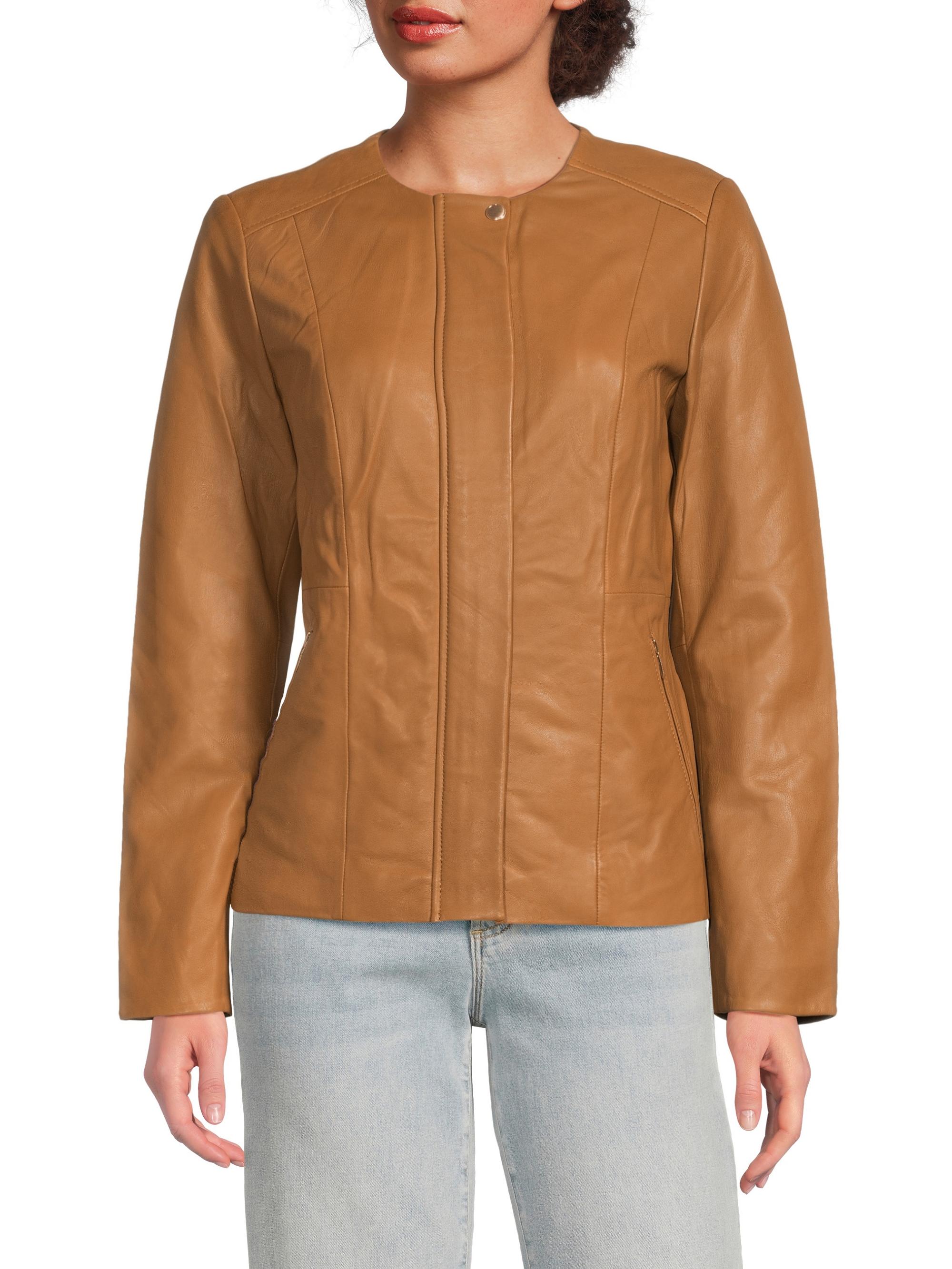 Click here for Cole Haan Womens Collarless Leather Jacket - Hazel... prices