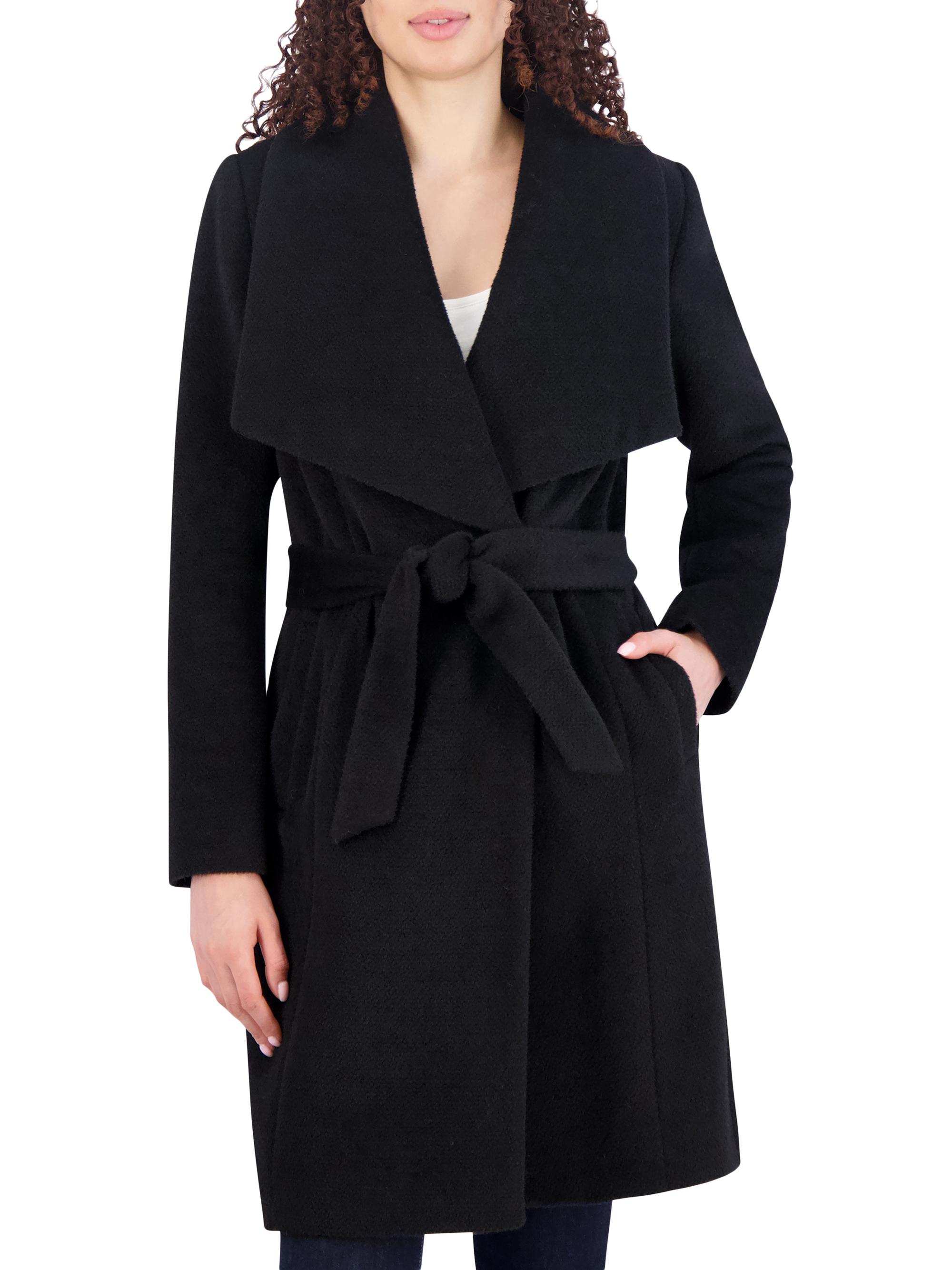 Click here for Cole Haan Womens Belted Wool Blend Wrap Coat - Bla... prices