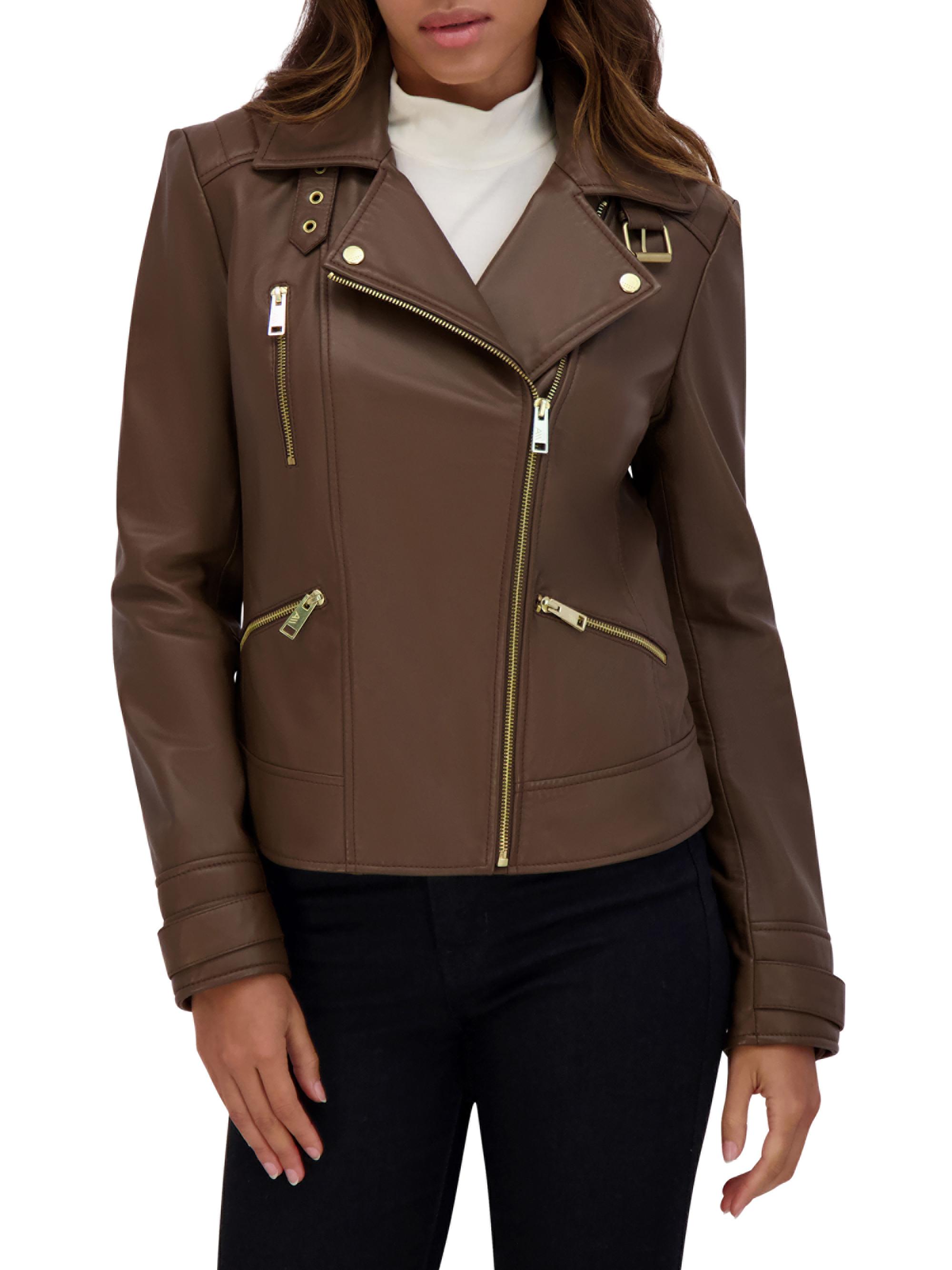 Click here for Salla smooth Asymmetrical lamb Womens leather moto... prices