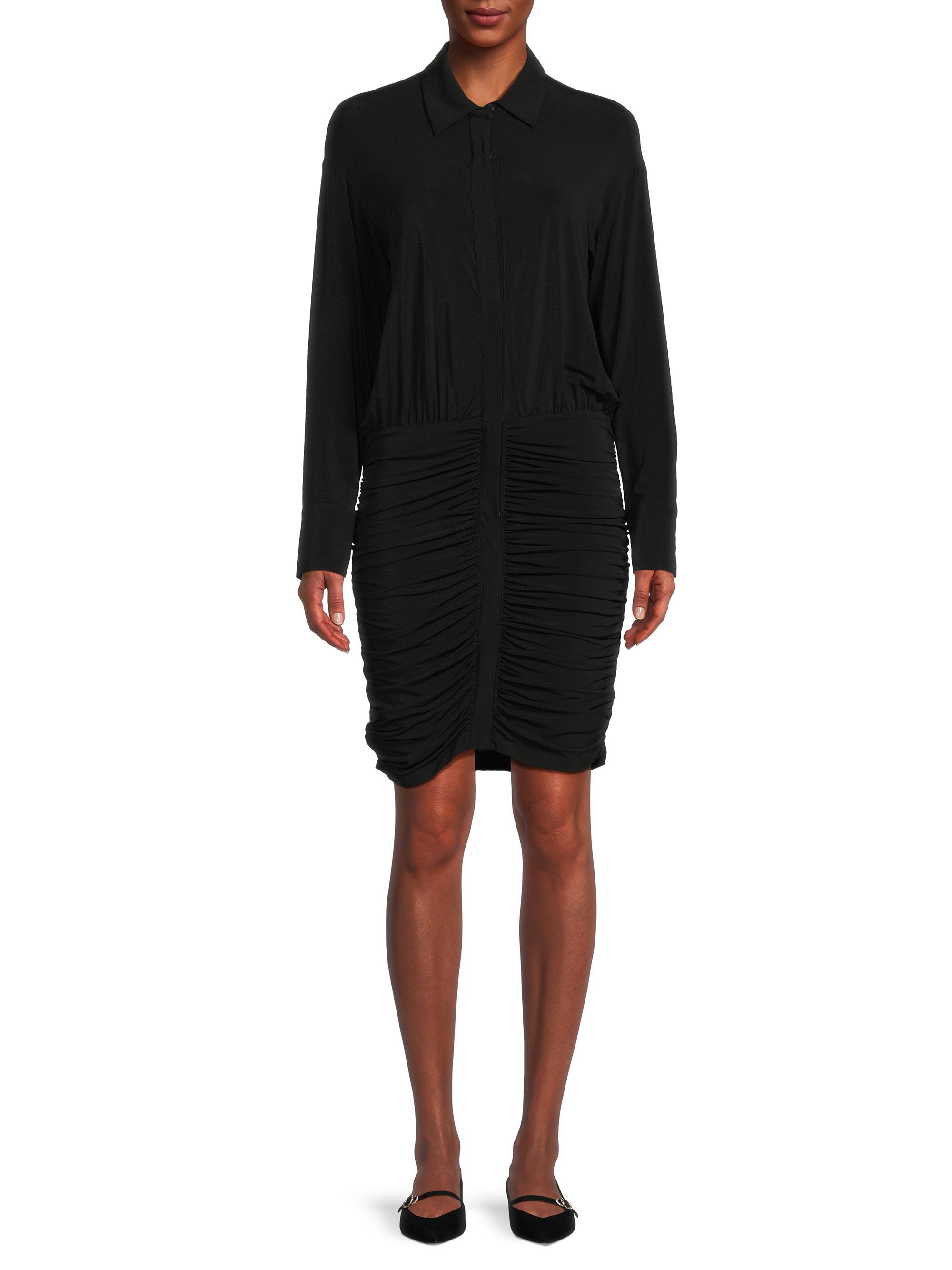 Click here for Le Superbe Womens Ruched Shirt Dress - Dark Black... prices
