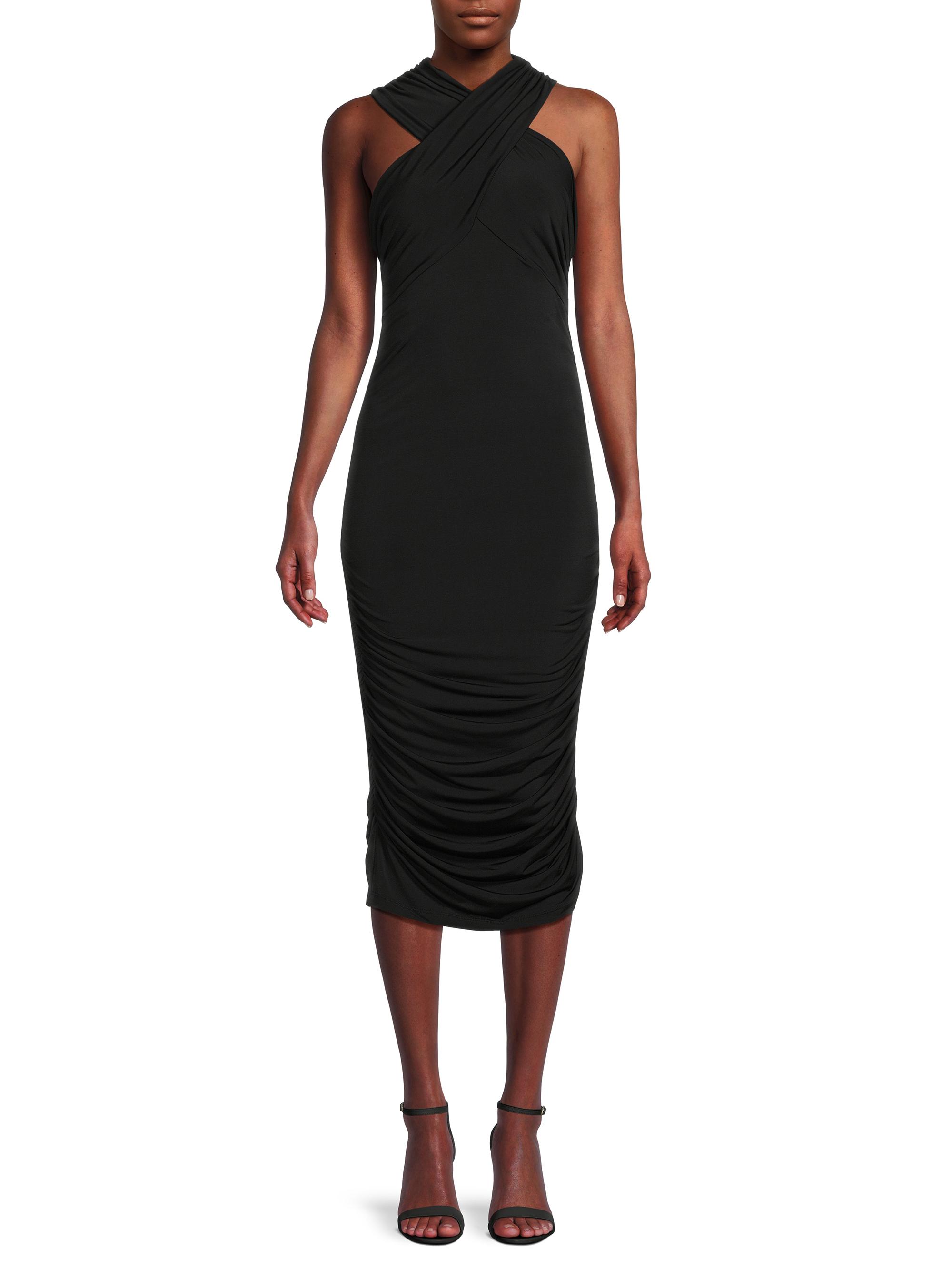 Click here for Renee C. Womens Crisscross Ruched Midi Dress - Bla... prices