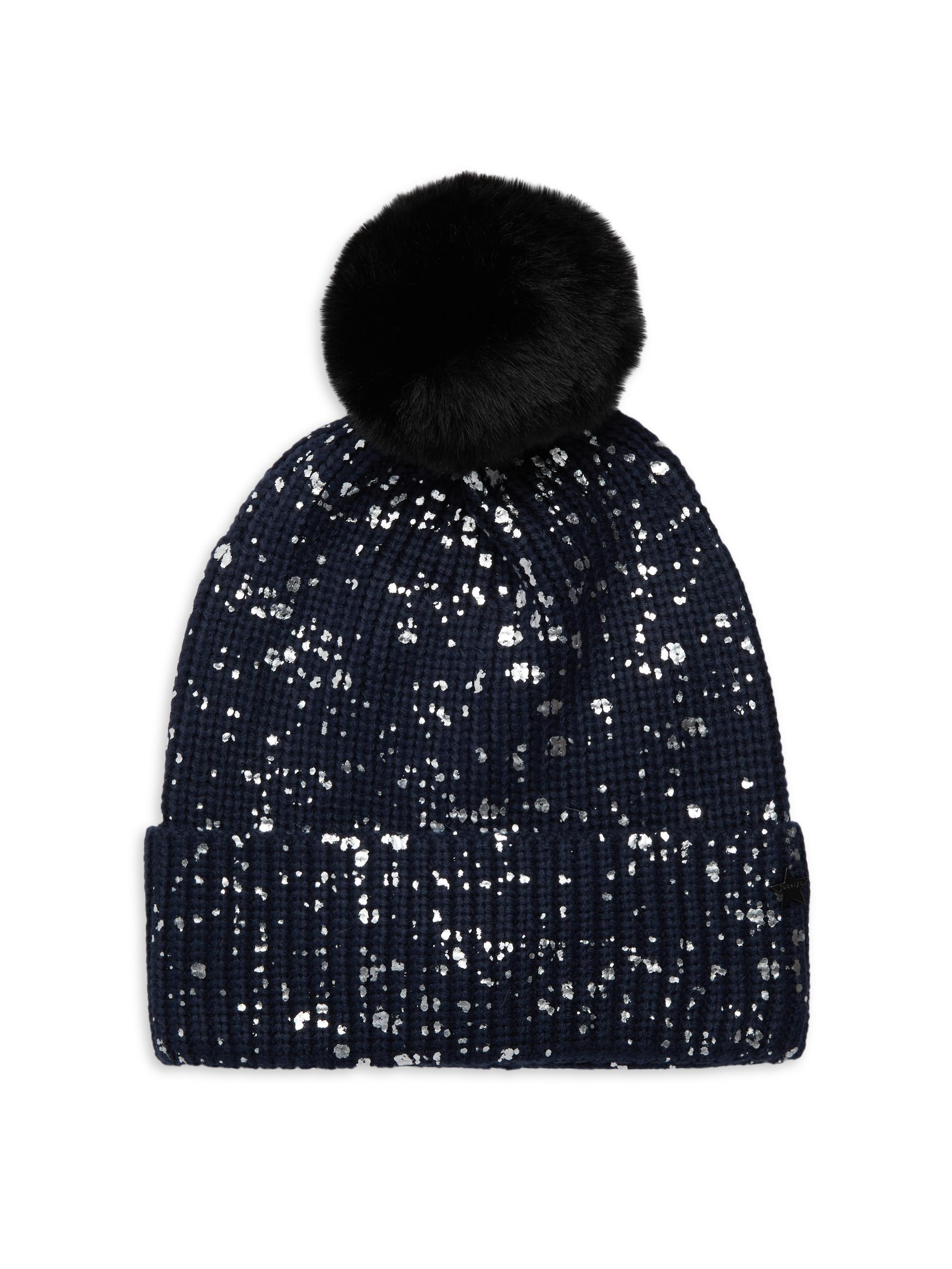 Click here for Jocelyn Womens Splatter Paint Faux Fur Trim Beanie... prices