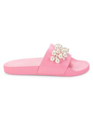 Stuart Weitzman Goldie Faux Pearl Studded Pool Slides on SALE | Saks ...
