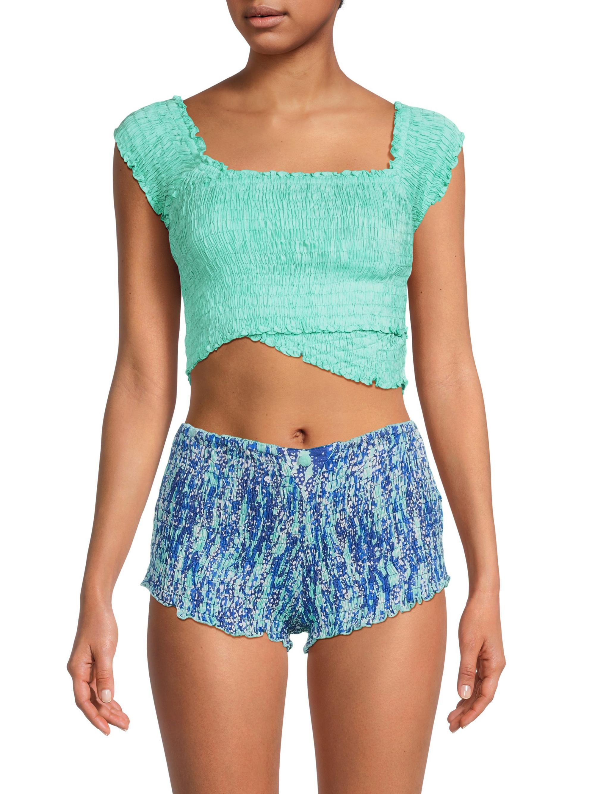 Click here for Poupette St Barth Womens Smocked Crop Top - Mint B... prices
