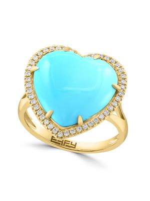 Effy 14K Yellow Gold, Turquoise & Diamond Heart Ring on SALE | Saks OFF 5TH