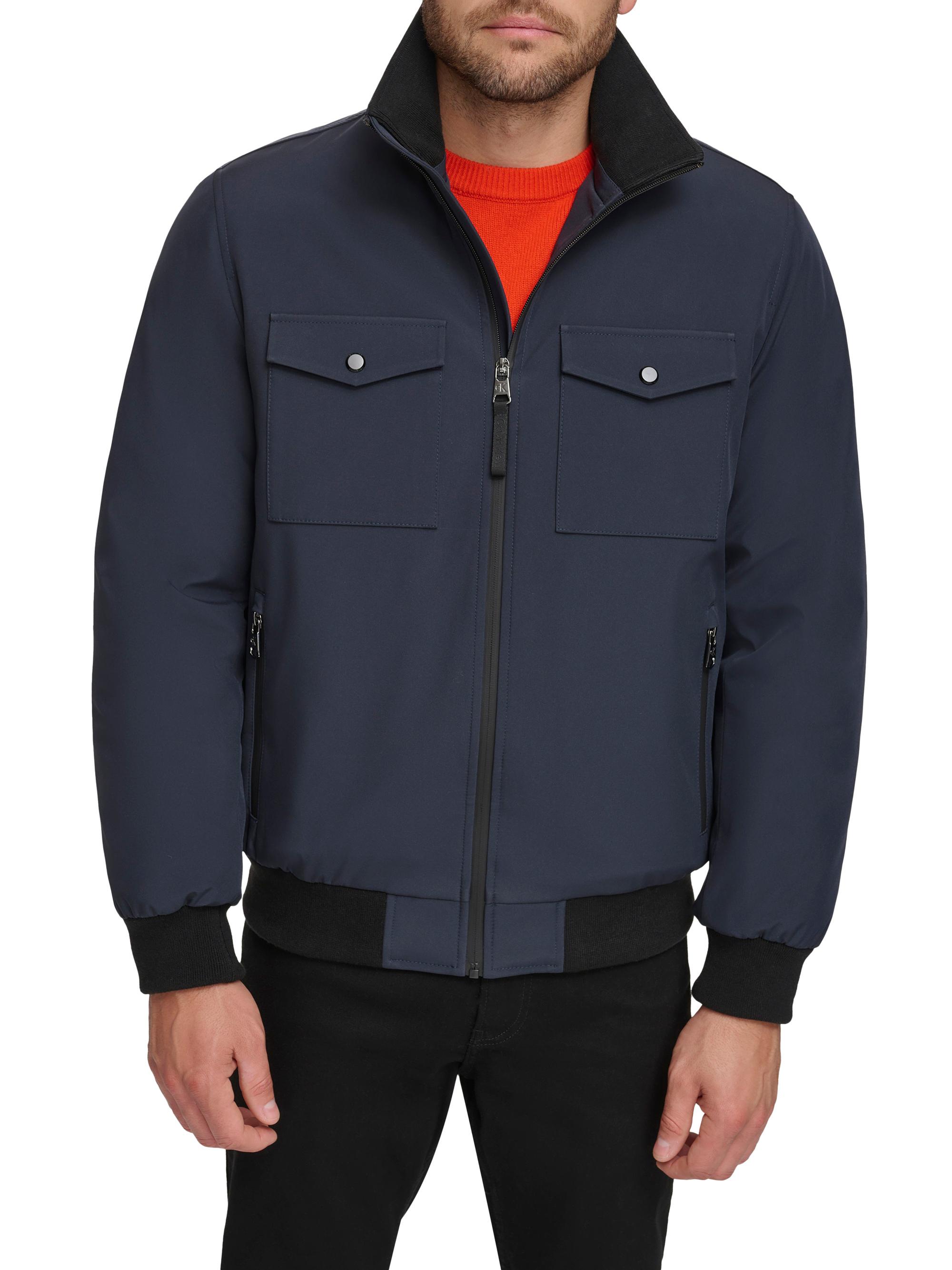 Calvin Klein Mens Flextech Solid Bomber Jacket - Navy - Size XL