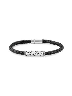 Eli Pebble Sterling Silver & Braided Leather Bracelet on SALE | Saks ...