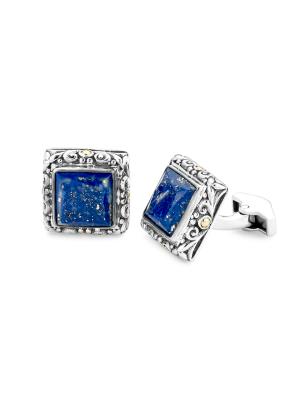 Eli Pebble 18K Yellow Gold Accent, Sterling Silver & Lapis Cufflinks on ...