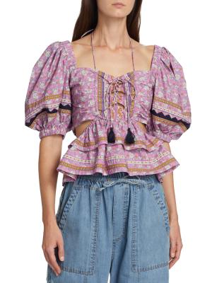Sea Perry Geometric Puff Sleeve Crop Top on SALE | Saks OFF 5TH