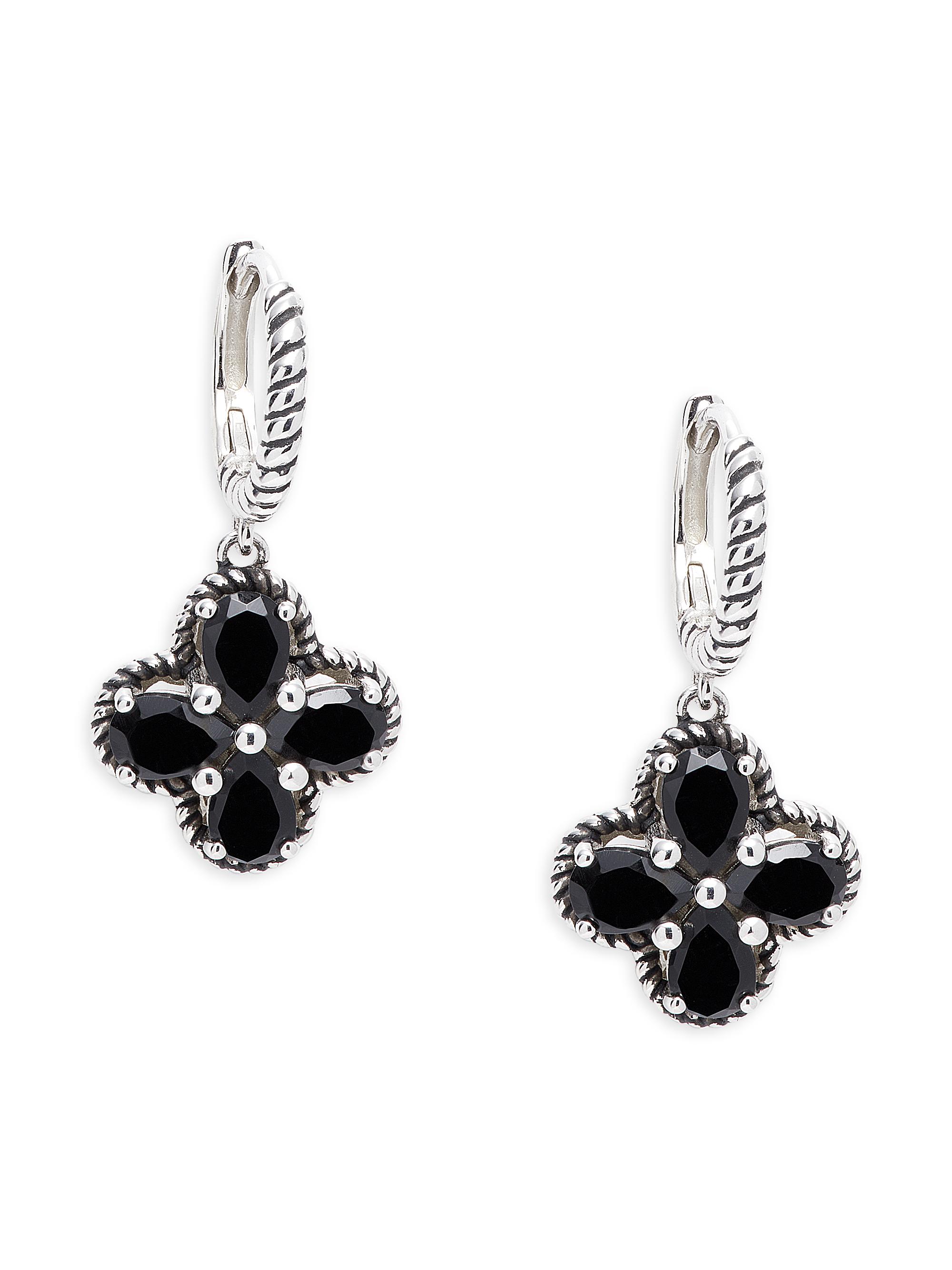 Click here for Effy Eny Womens Sterling Silver & Onyx Clover Drop... prices